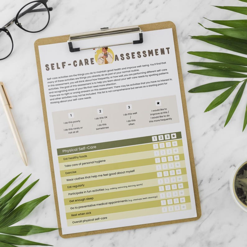 Self-care Assessment Worksheet | Wellness Tool for CBT Therapy ...