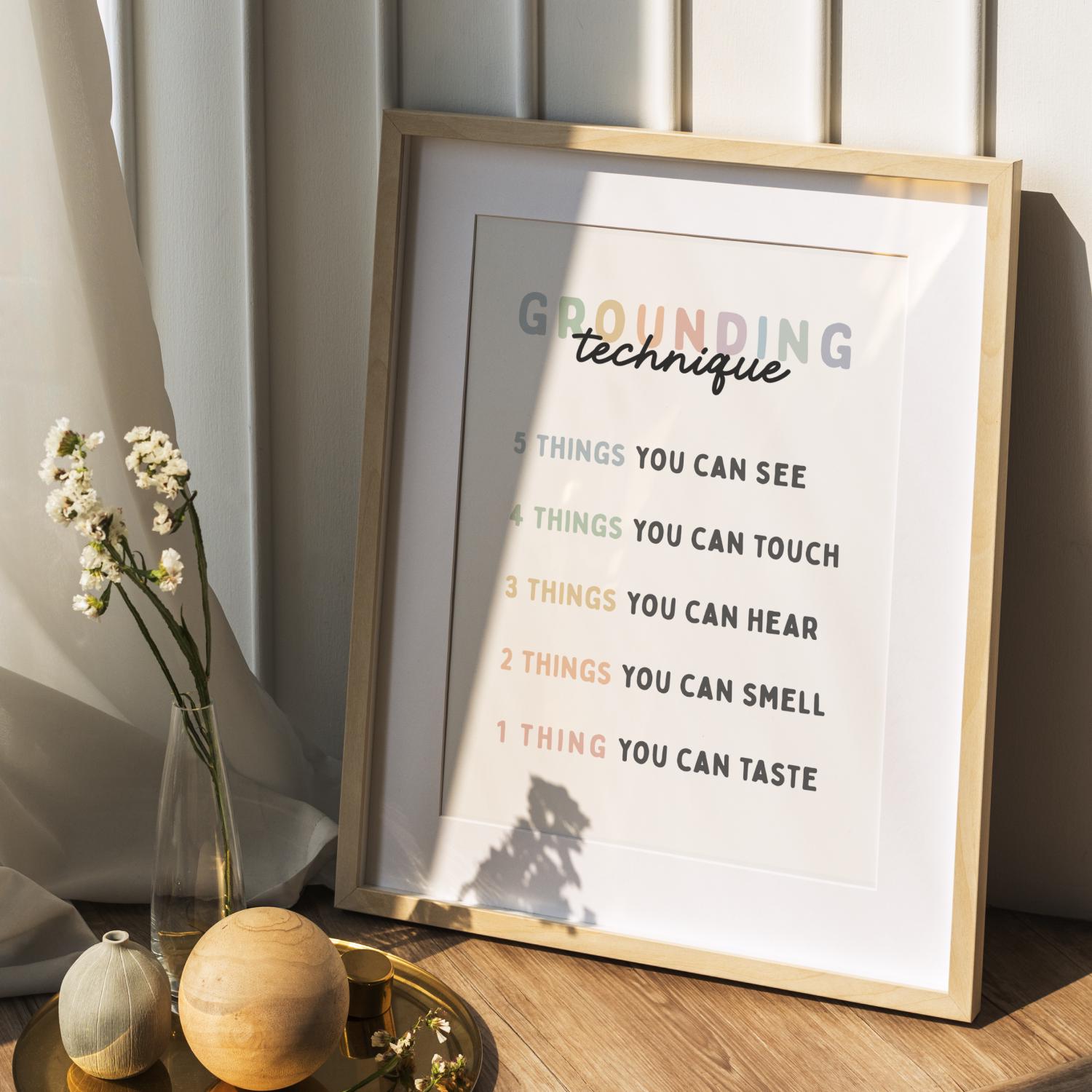 5-4-3-2-1 Grounding Technique Poster | Mindfulness Wall Art for Stress ...