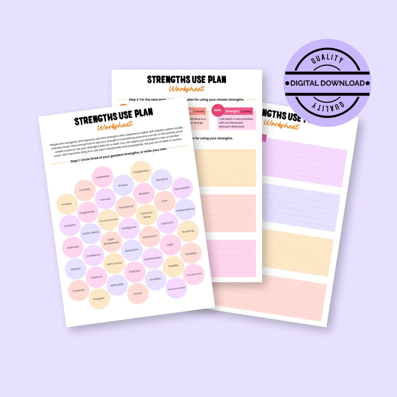Strengths Use Plan Worksheet | Fillable, Printable CBT Tool for Therapy ...