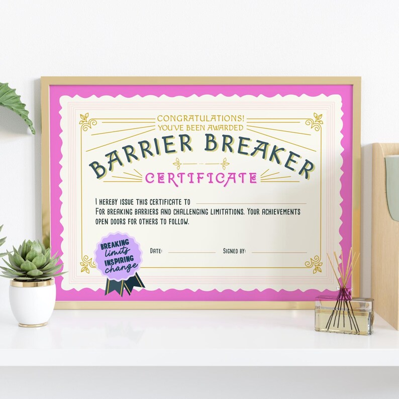 Barrier Breaker Certificate of Achievement | Instant Download and ...
