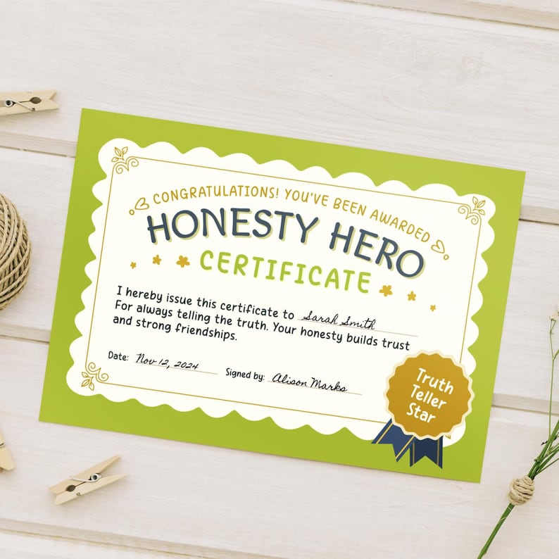 Honesty Hero Certificate: Printable Classroom Award (instant Download ...