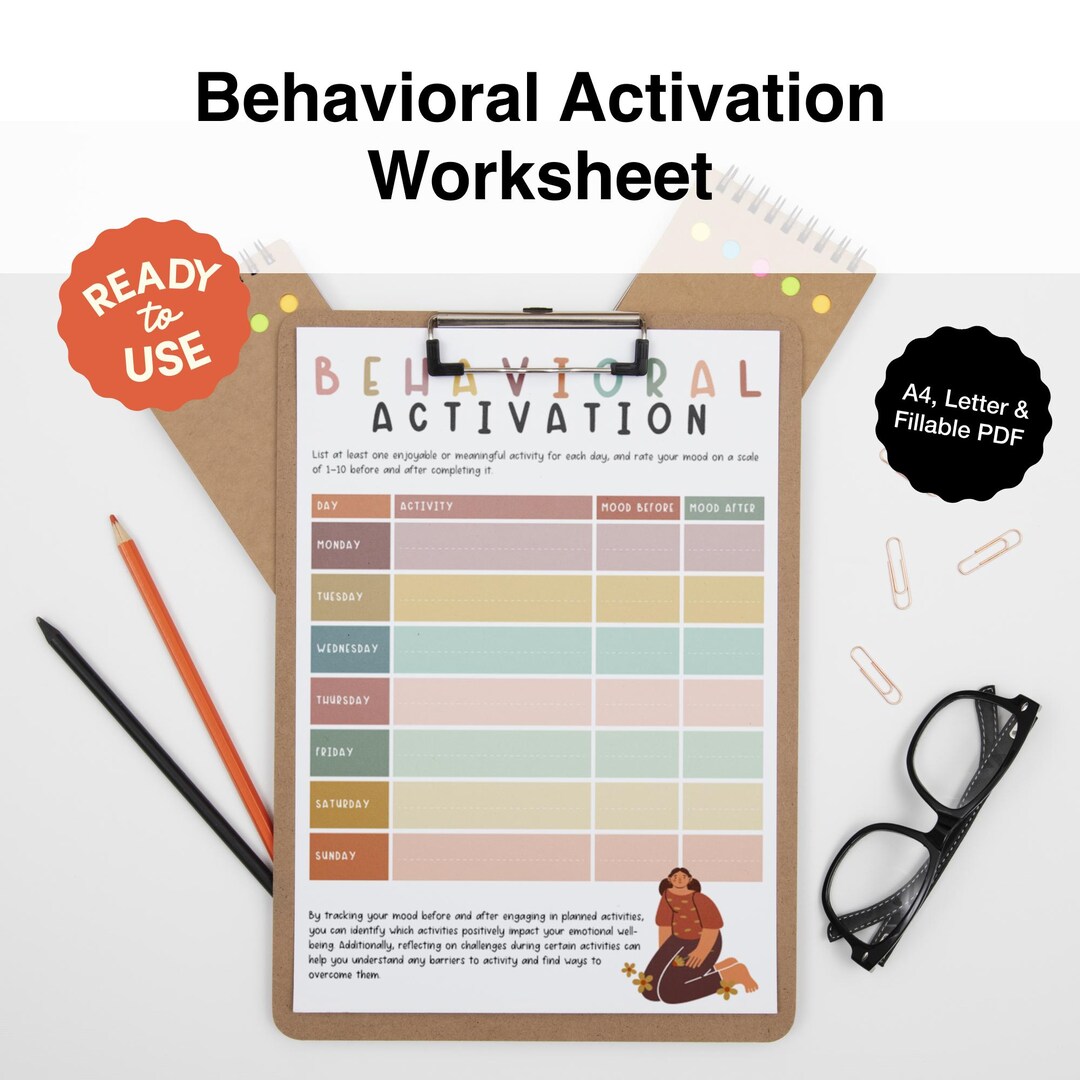 Behavioral Activation Worksheet | Weekly Mood Tracker | Plan Enjoyable ...