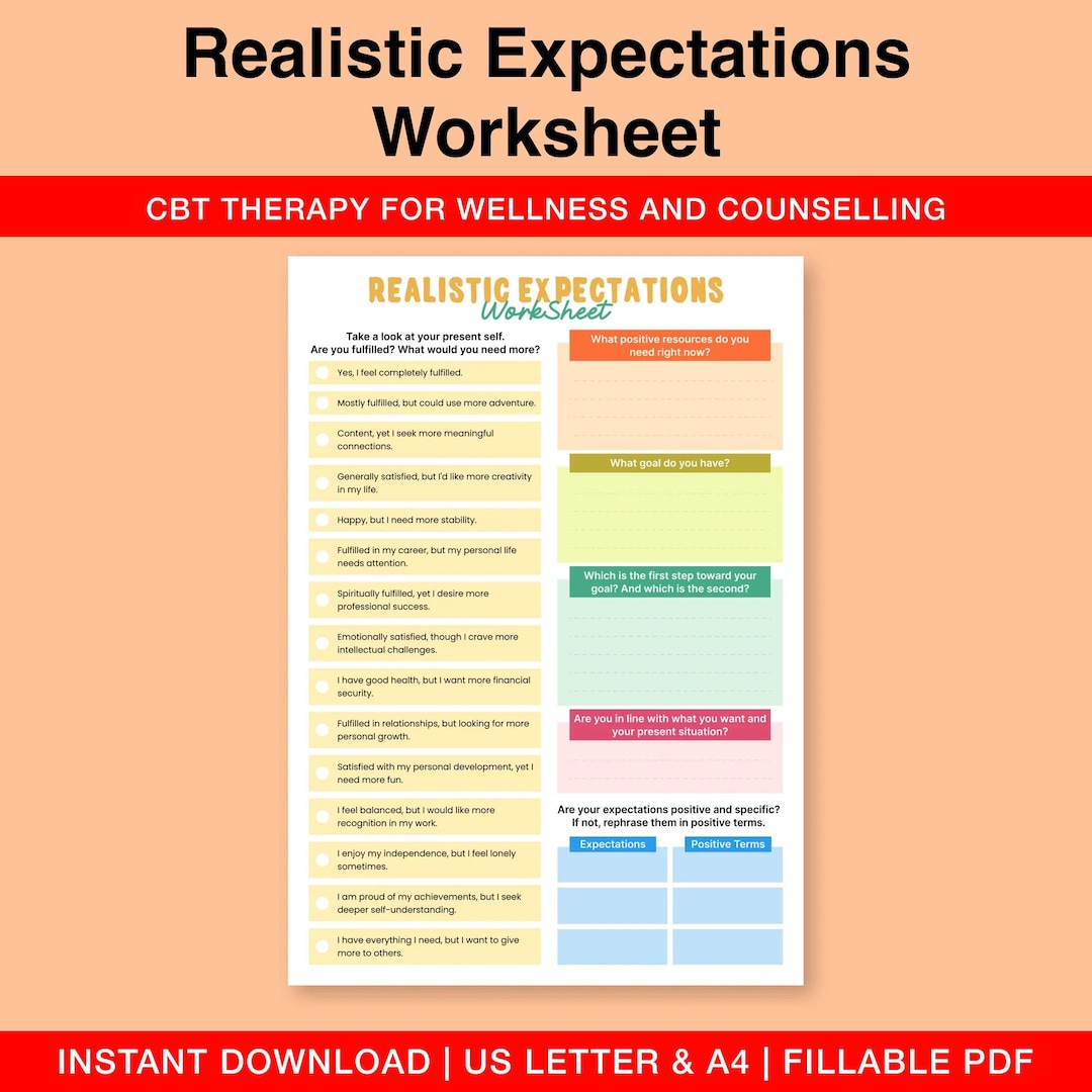 Realistic Expectations Worksheet: Fillable, Instant Download ...