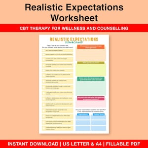 Realistic Expectations Worksheet | Fillable CBT Therapy Tool for Mental ...