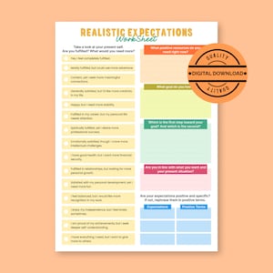 Realistic Expectations Worksheet | Fillable CBT Therapy Tool for Mental ...