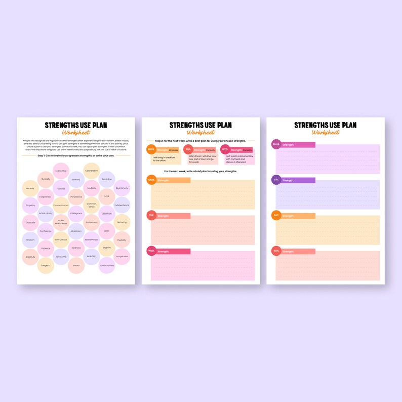 Strengths Use Plan Worksheet | Fillable, Printable CBT Tool for Therapy ...