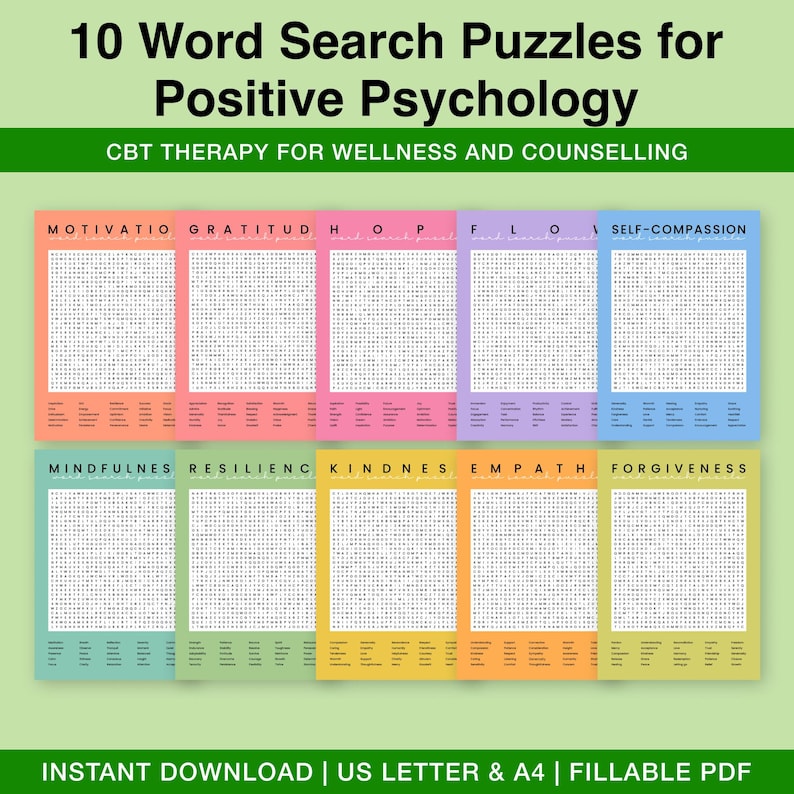 10 Word Search Puzzles for Positive Psychology | Instant Download ...
