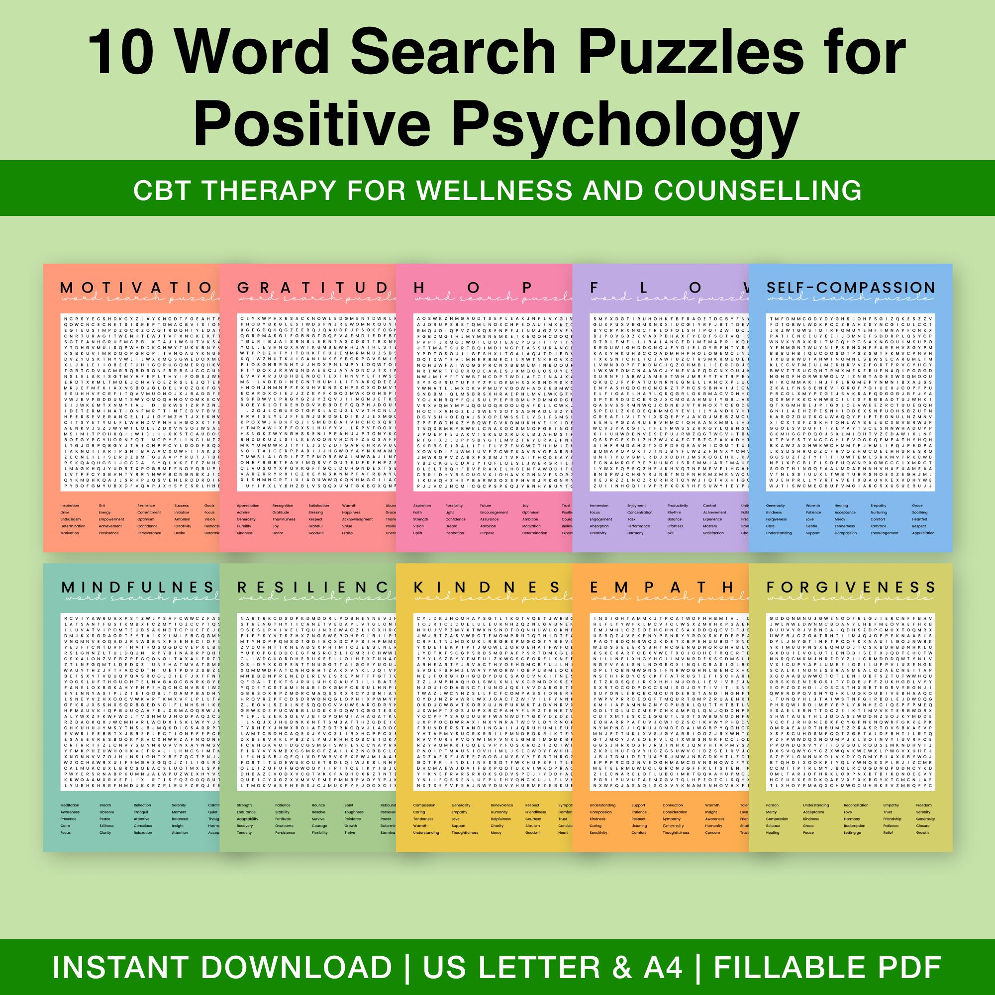 10 Word Search Puzzles for Positive Psychology | Instant Download ...