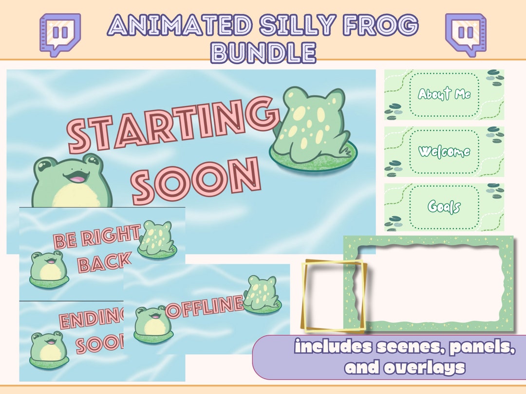 ANIMATED Silly Frog Twitch Overlay Bundle, Cute Frog Twitch Overlay ...