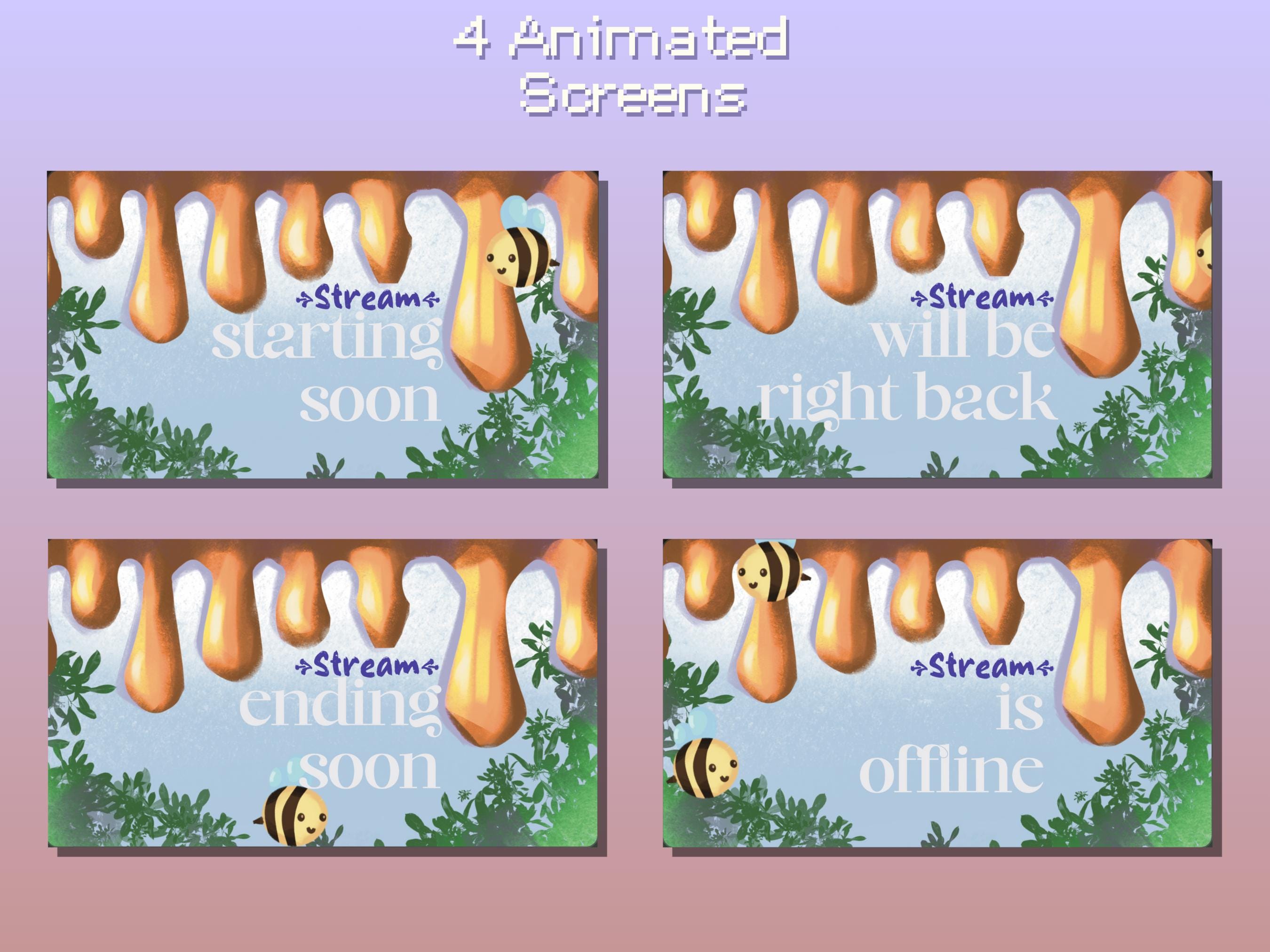 4 ANIMATED Bee Twitch Scenes, Honey Bee Twitch Scenes, Bumble Bee ...