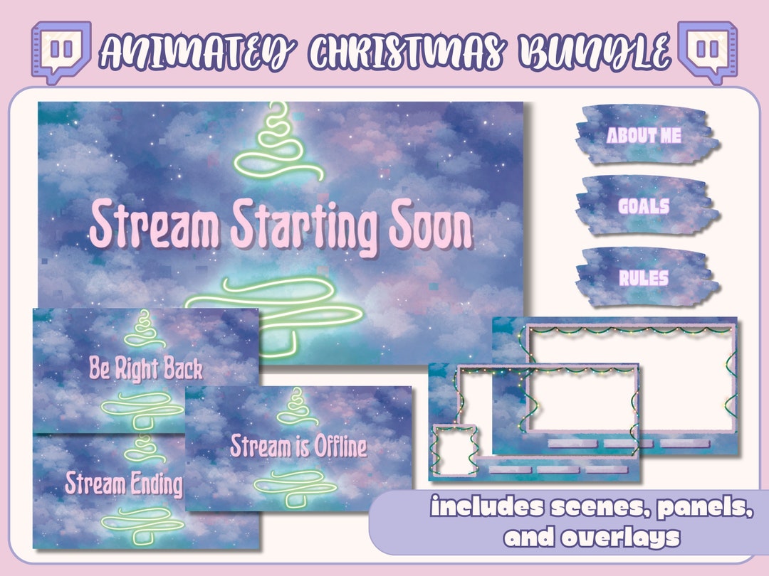 Christmas Twitch Overlay Bundle, Animated Holiday Twitch Bundle, Neon ...