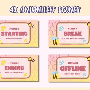 Kawaii Bee Animated Twitch Overlay Bundle, Beehive Themed Overlay, Pink ...