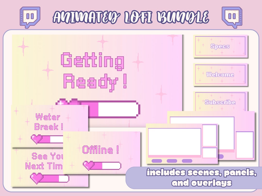 Animated Cozy Overlay Bundle, Gamer Girl Streaming Package, Pink and ...