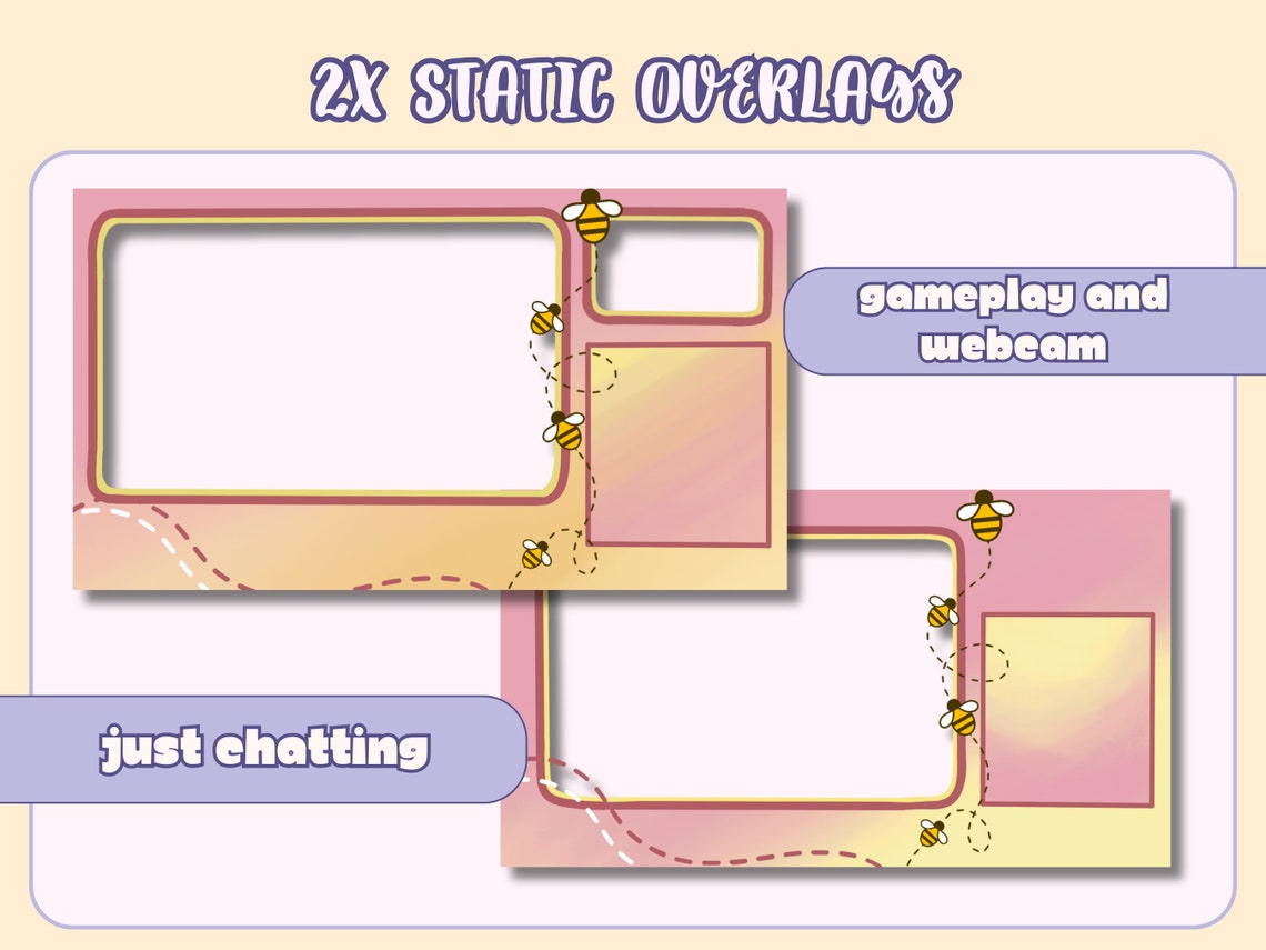Kawaii Bee Animated Twitch Overlay Bundle, Beehive Themed Overlay, Pink ...