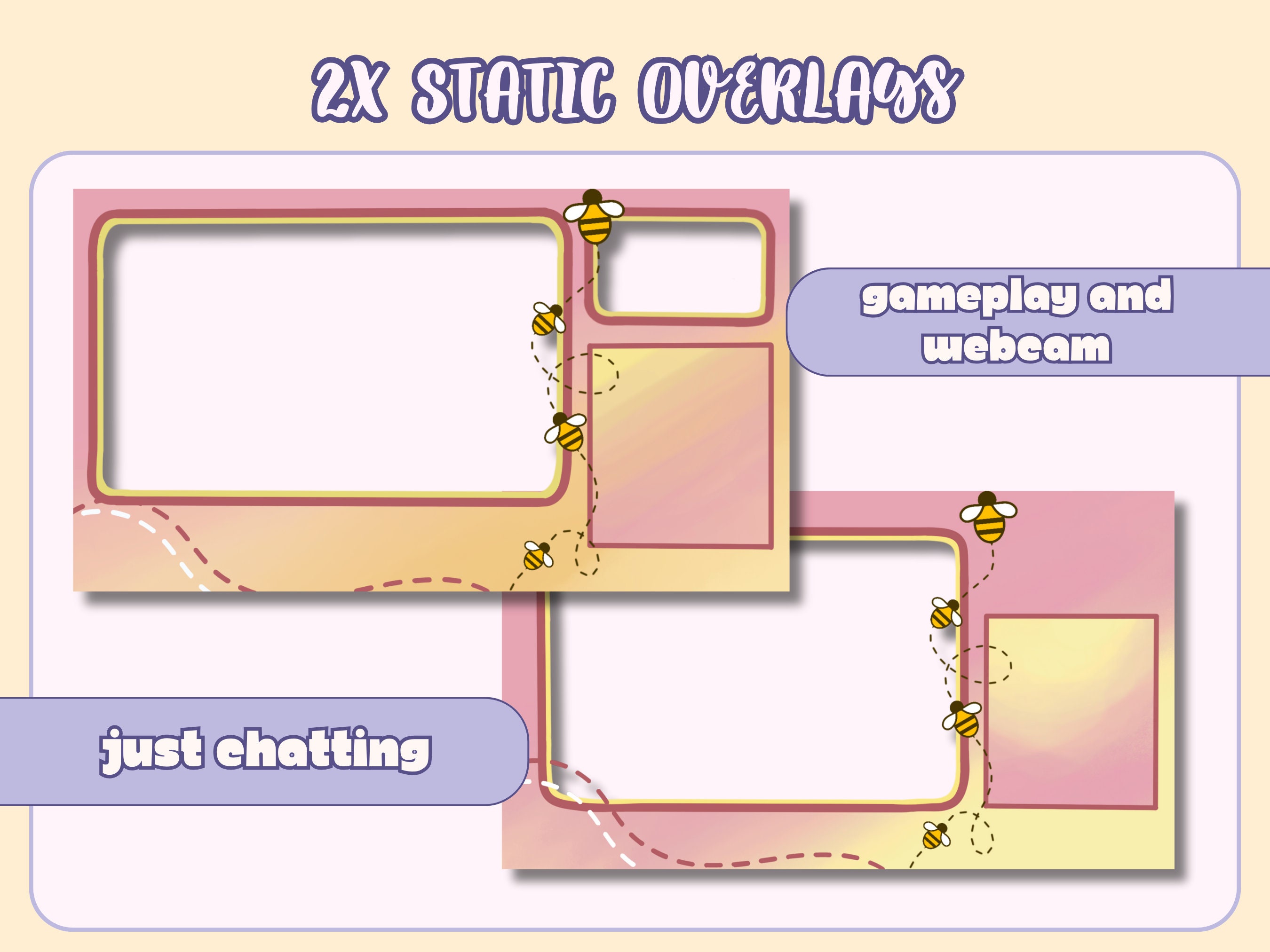 Kawaii Bee Animated Twitch Overlay Bundle, Beehive Themed Overlay, Pink ...