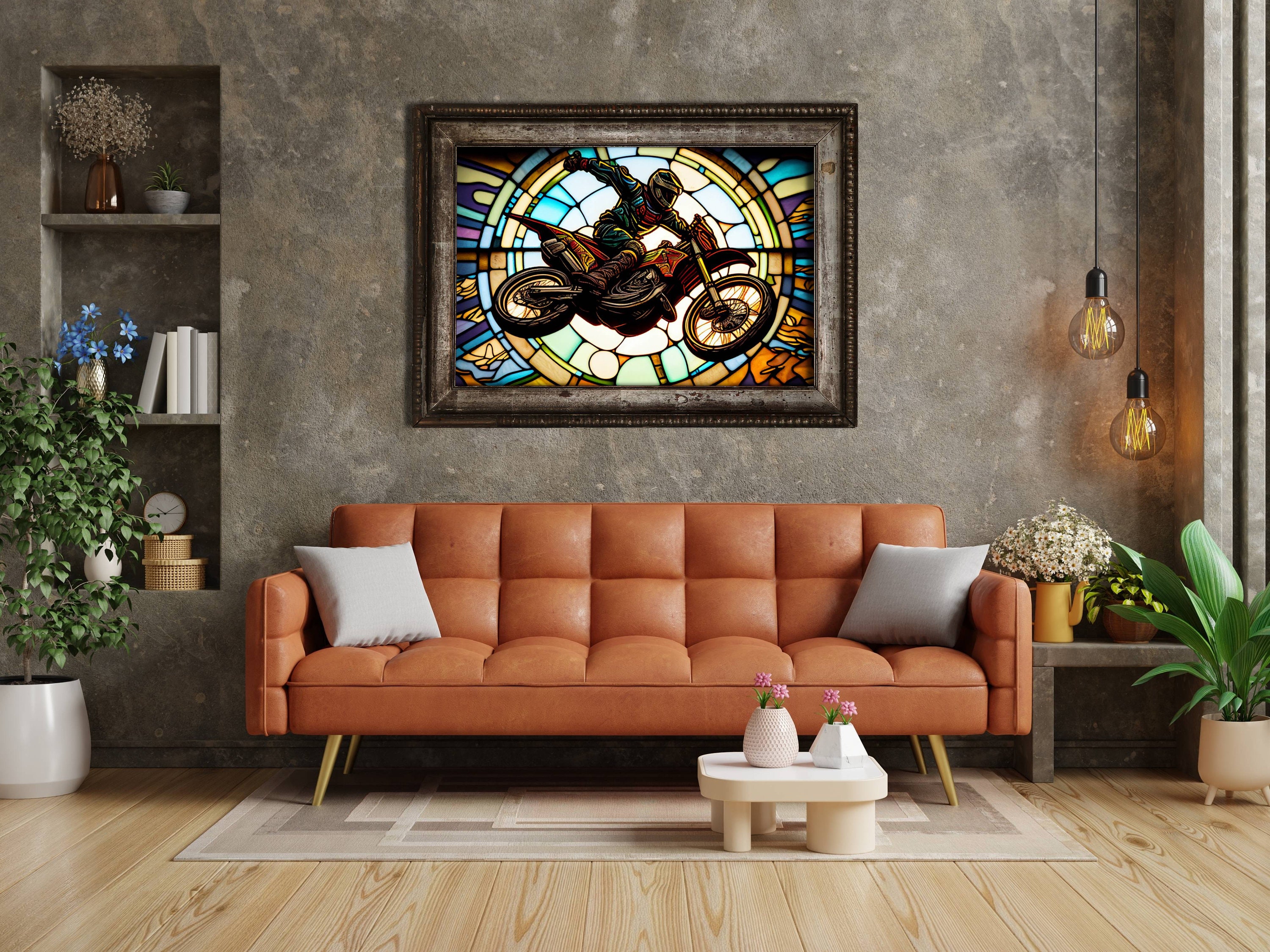 Stained Glass Biker #2 | Wall Art PRINTABLE | Motocycle Art | Digital ...