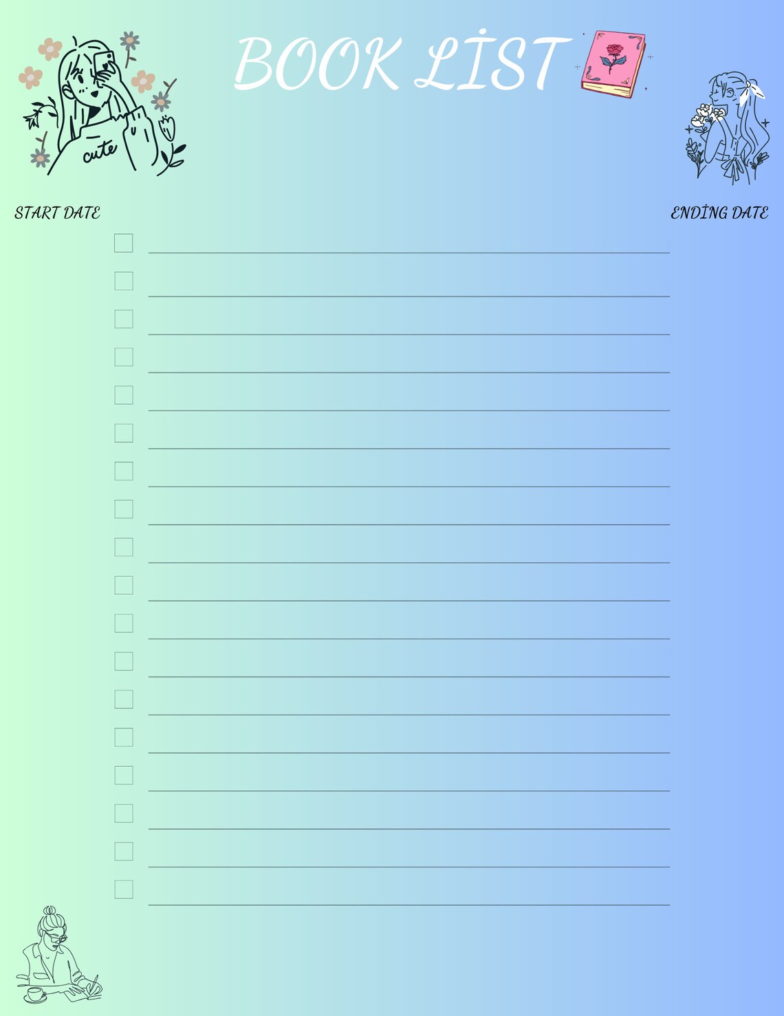 Book List Printable, Book Reading List, Book List Template, Book Worm ...