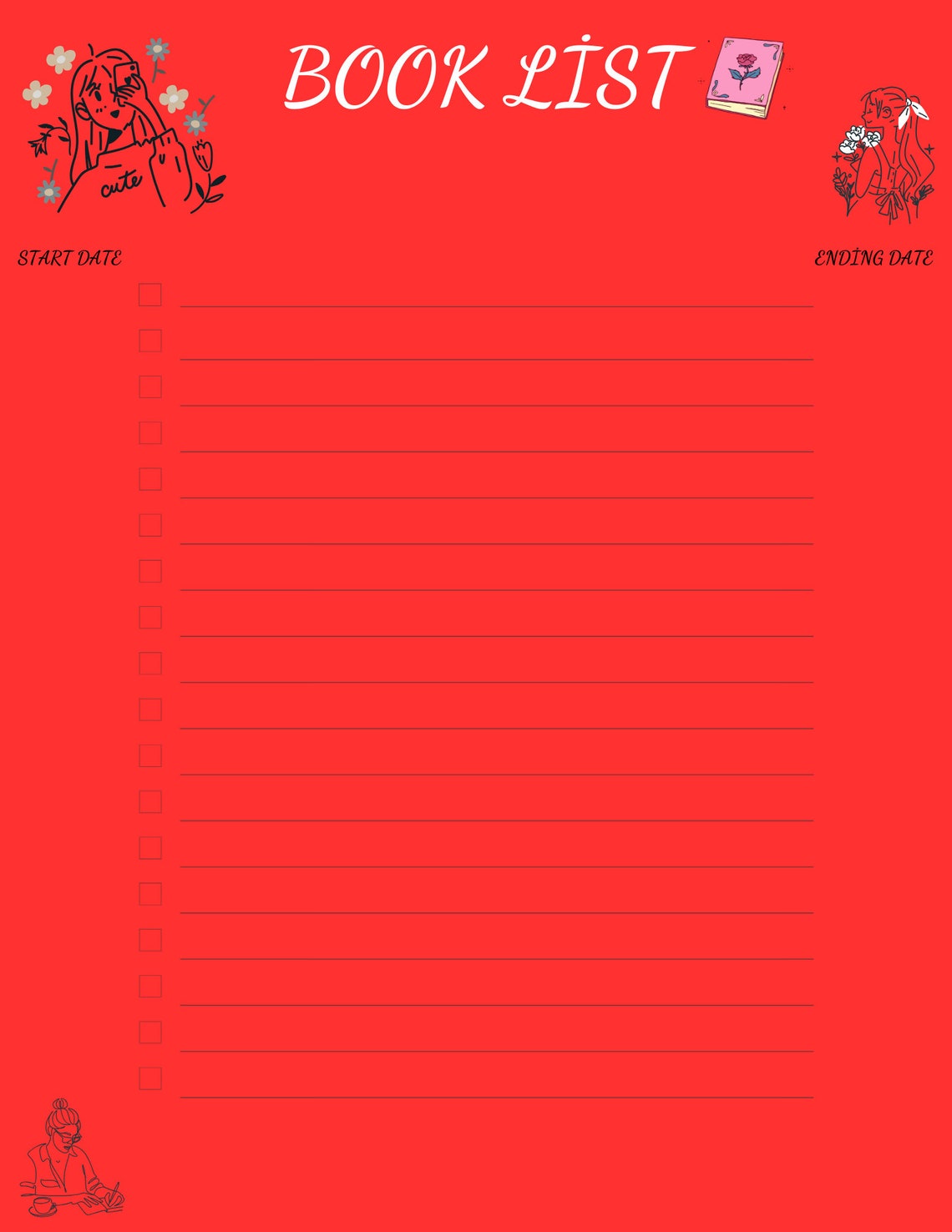 Book List Printable, Book Reading List, Book List Template, Book Worm ...