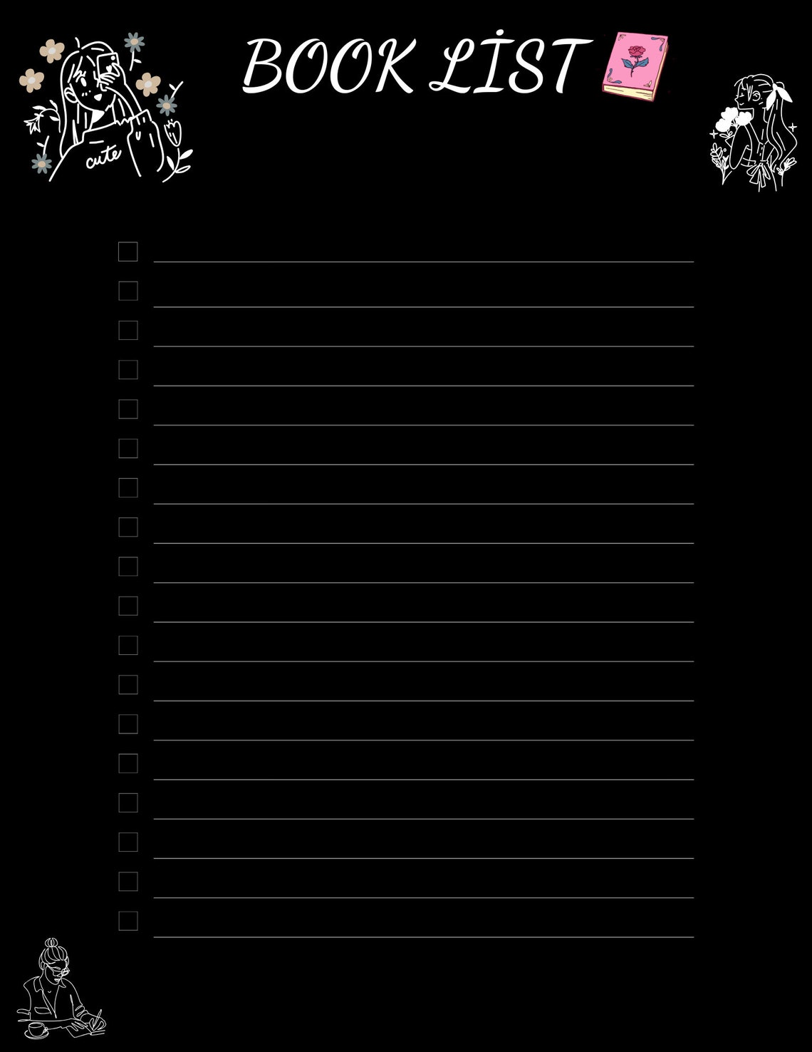 Book List Printable, Book Reading List, Book List Template, Book Worm ...