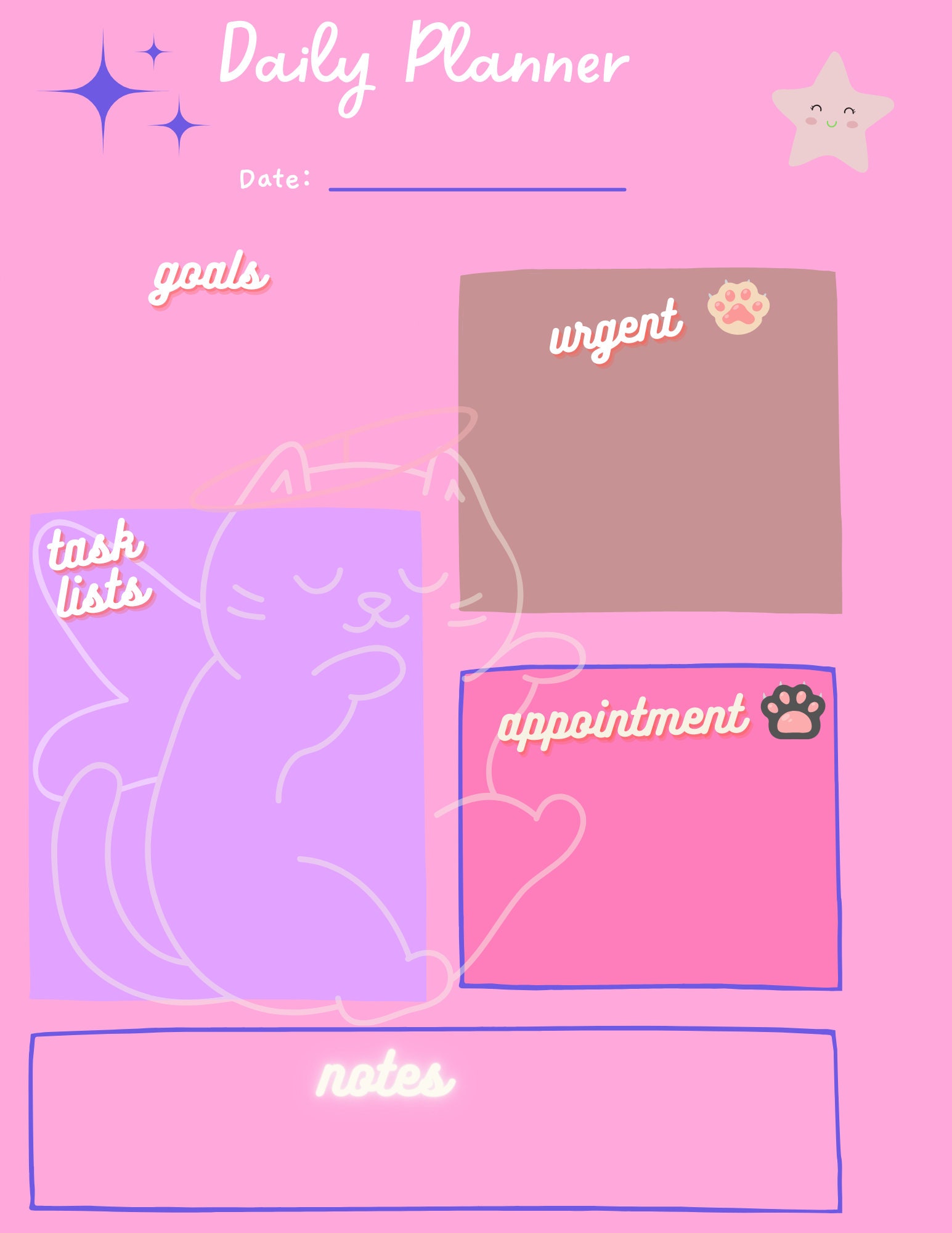 Cat Daily Planner, A5 Daily Planner for Kids and Adults, Printable ...