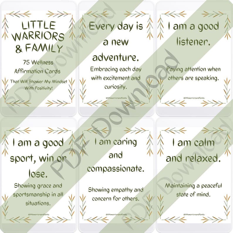 Printable Little Warriors & Family Wellness : 75 Affirmation Cards ...