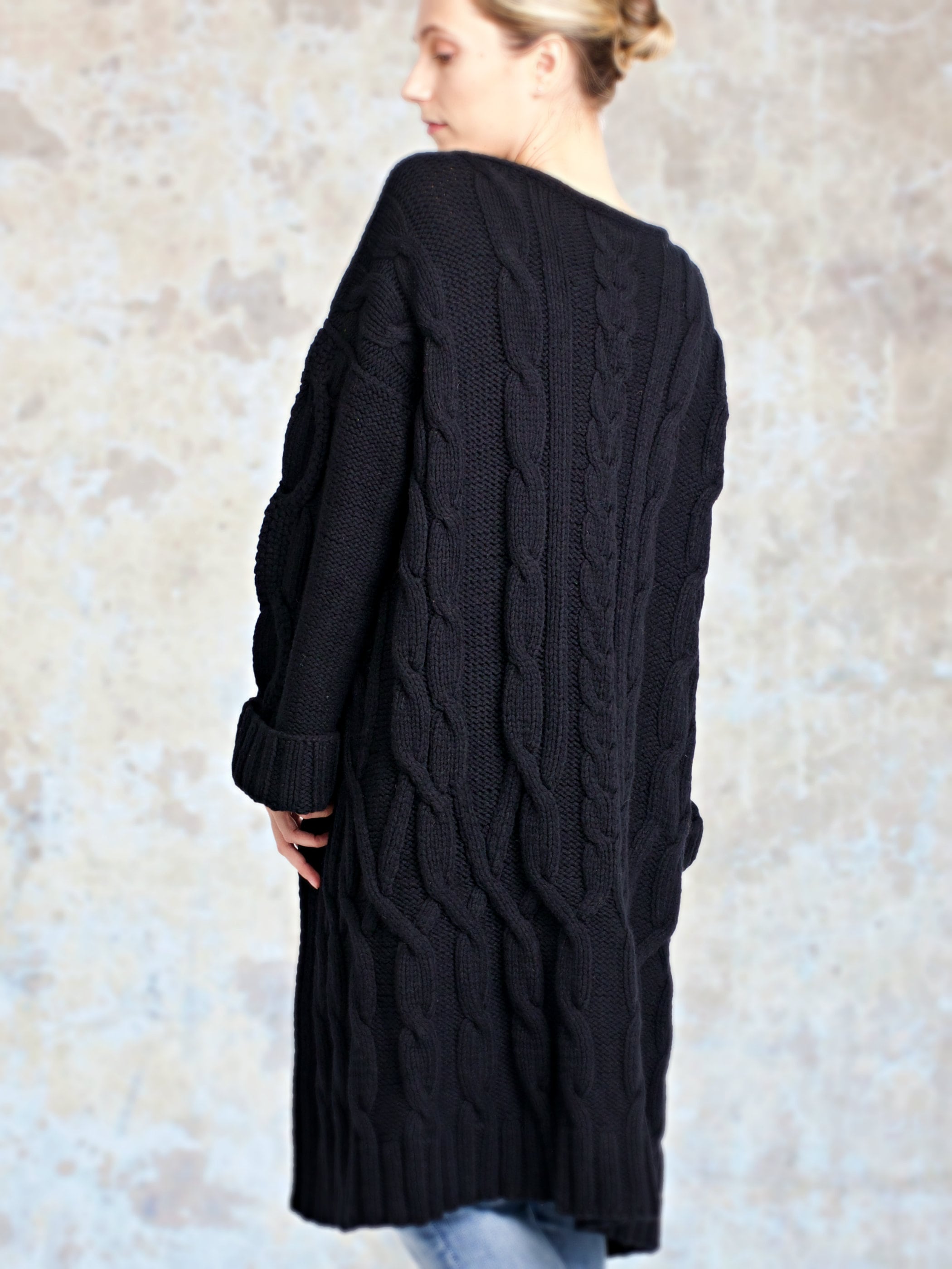 Luxury Chunky Hand Knit Alpaca Coat, Handmade Cable Knit Aran Cardigan ...