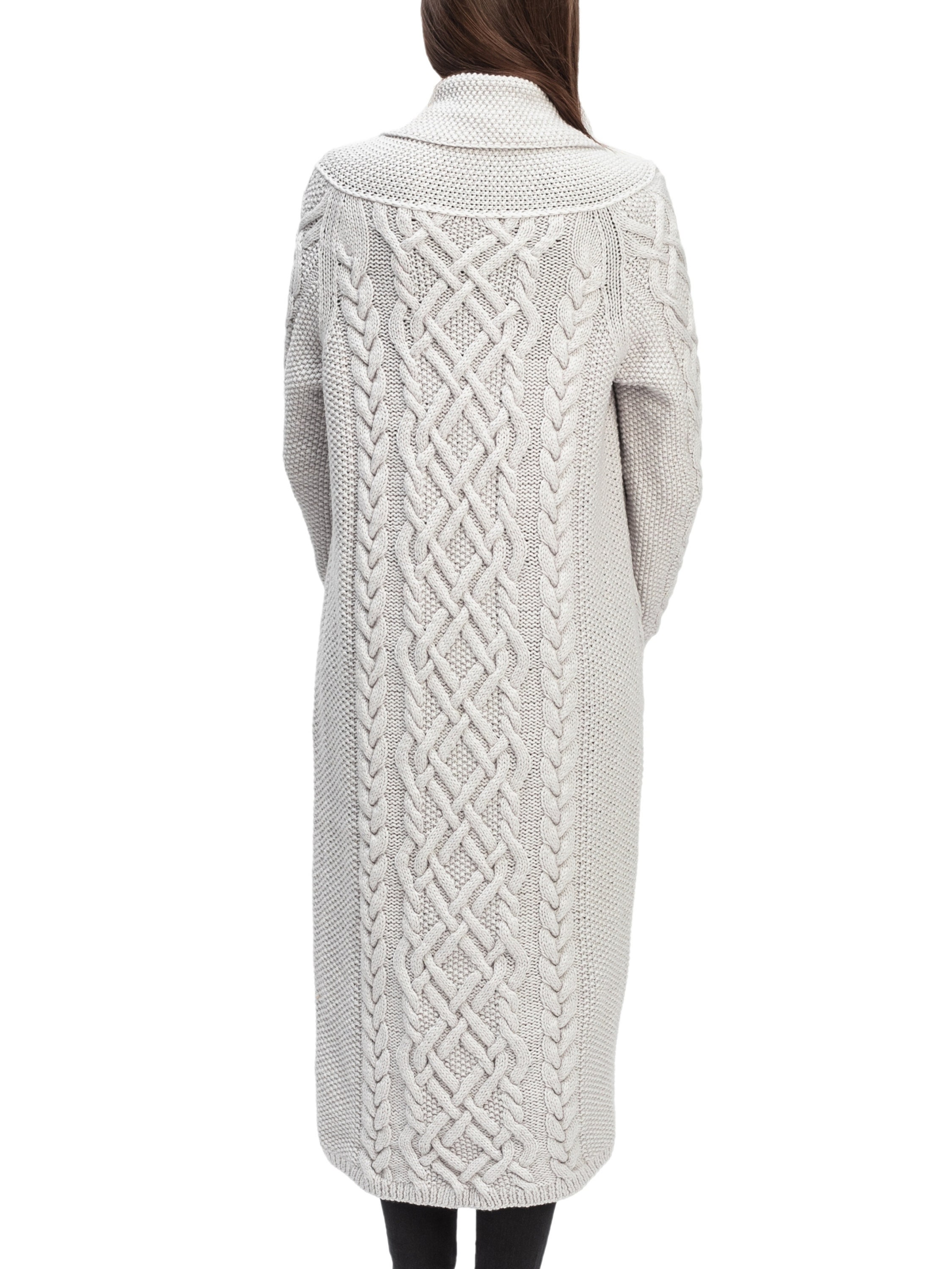 Long Merino Wool Coat, Woman's White Cable Knit Cardigan, Luxury Grey ...