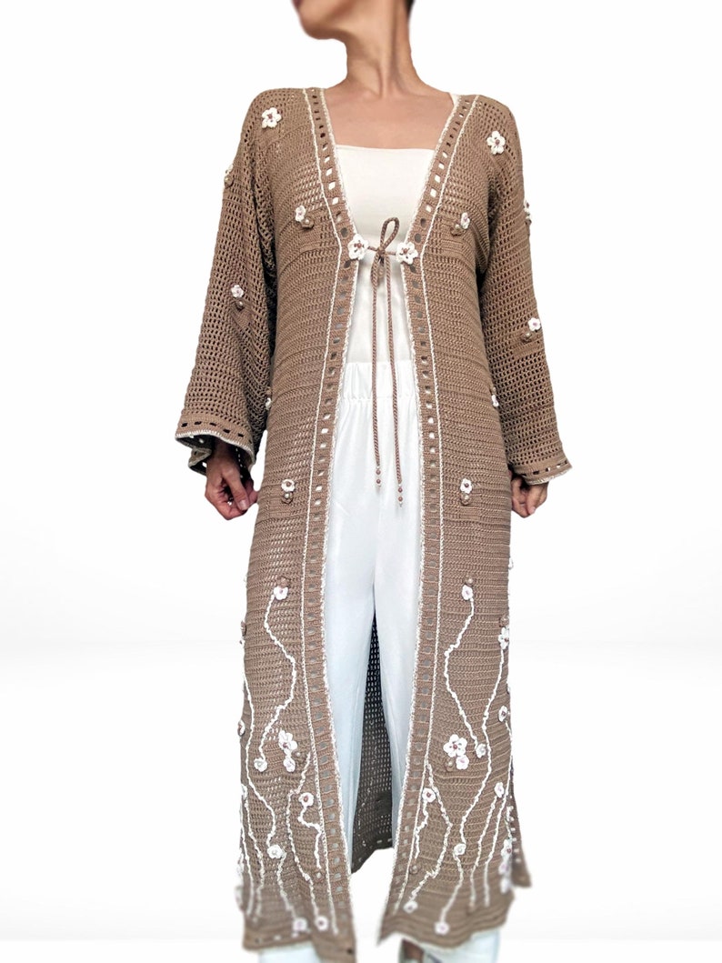 Crochet Embroidered Cardigan, Floral Beaded Maxi Jacket, Hand-knit ...