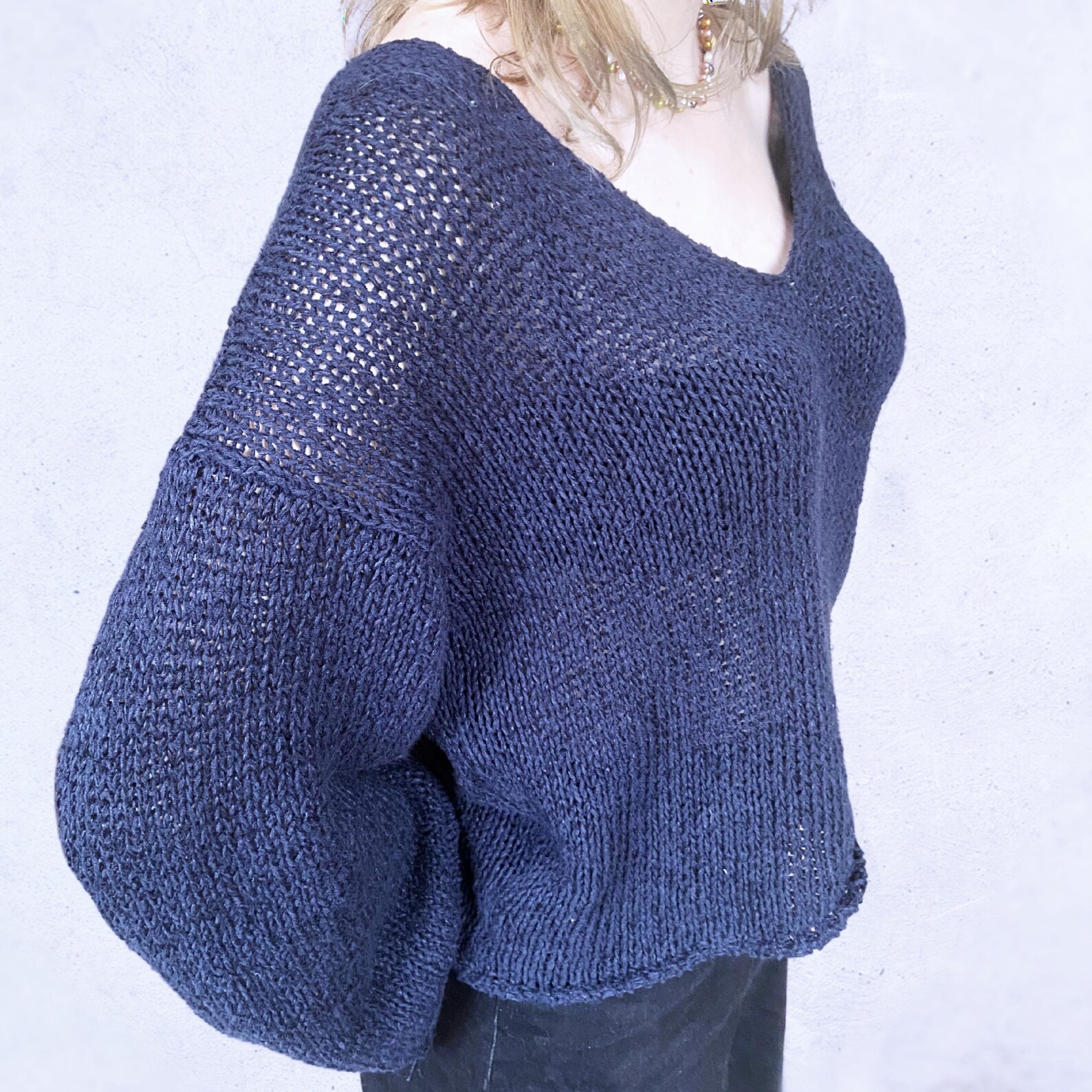 Oversized Sheer Cropped Sweater, Minimalistic V Neck Pullover, Relaxed ...