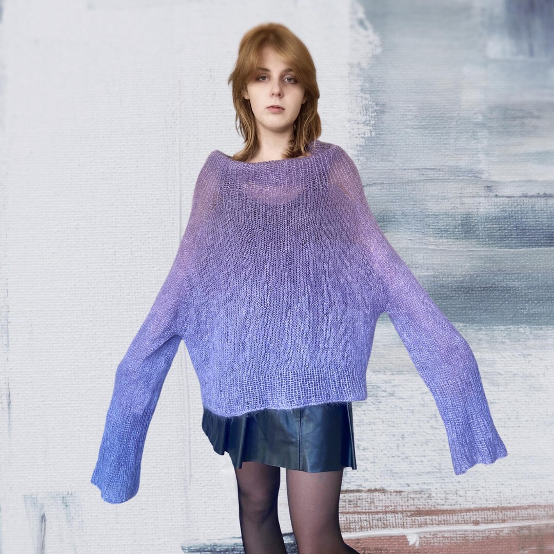 Light Oversized Sheer Crop Top Fluffy, Airy, Off-shoulder Sweater Hand ...