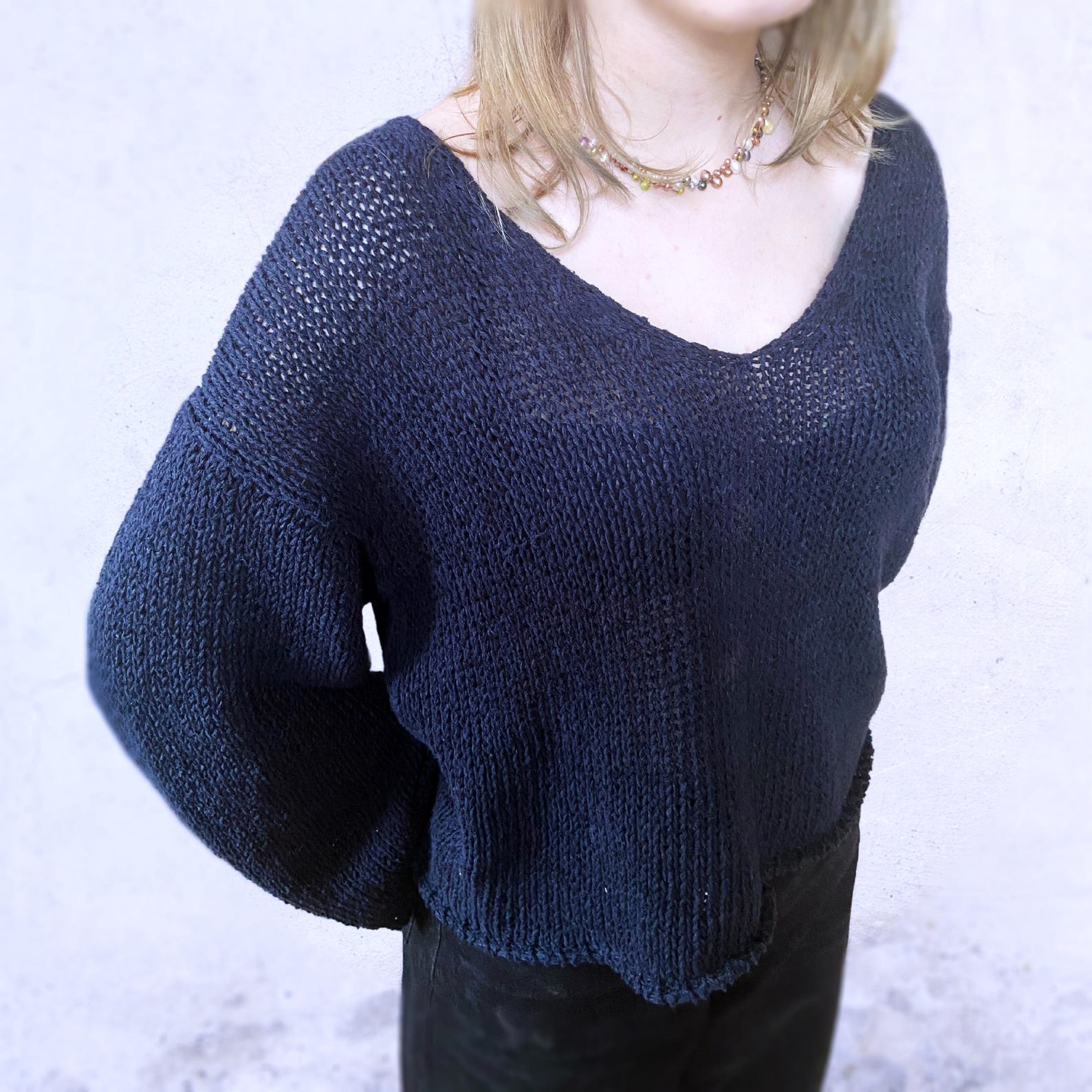 Oversized Sheer Cropped Sweater, Minimalistic V Neck Pullover, Relaxed ...
