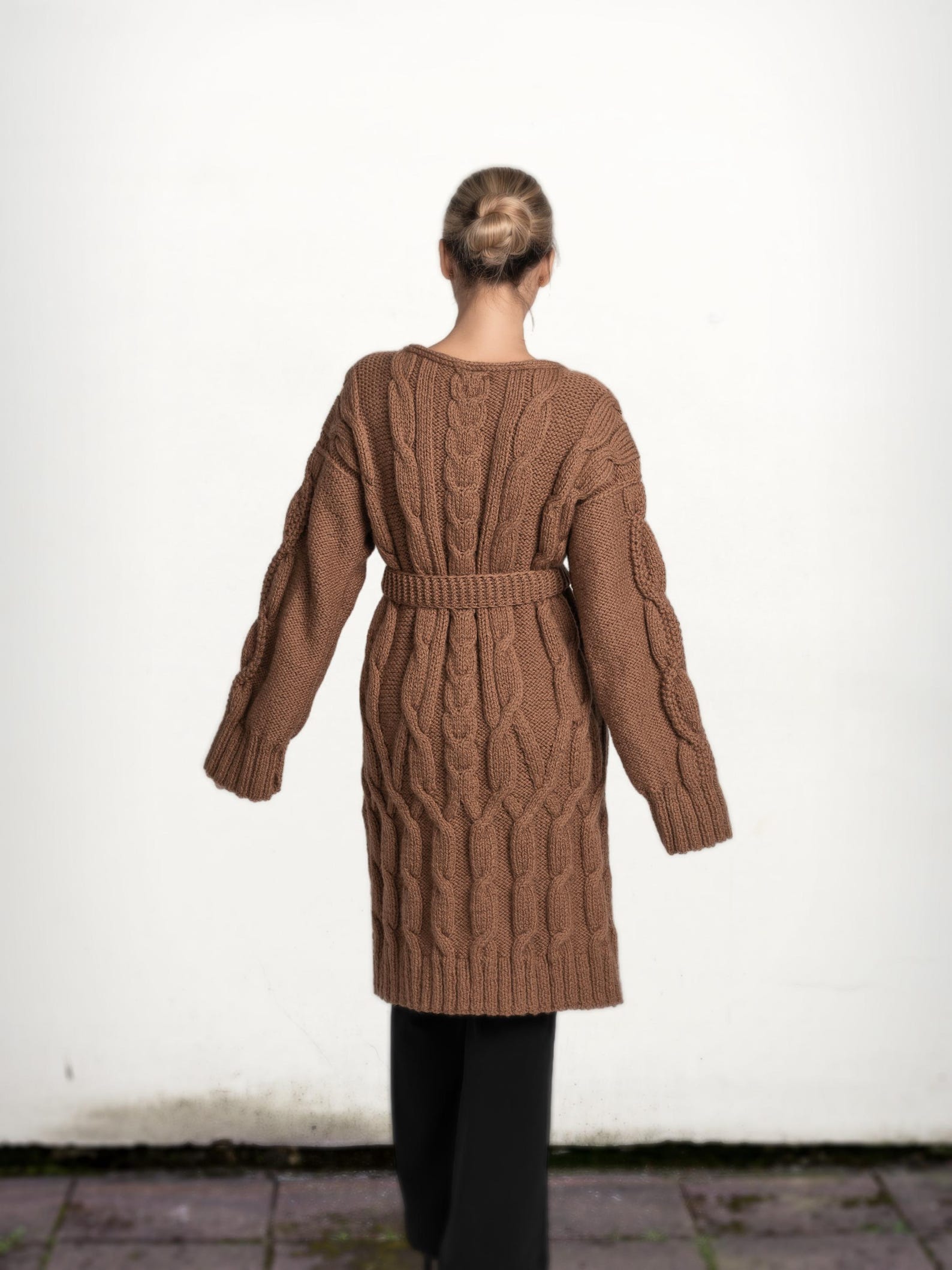 Luxury Chunky Hand Knit Alpaca Coat, Handmade Cable Knit Aran Cardigan ...