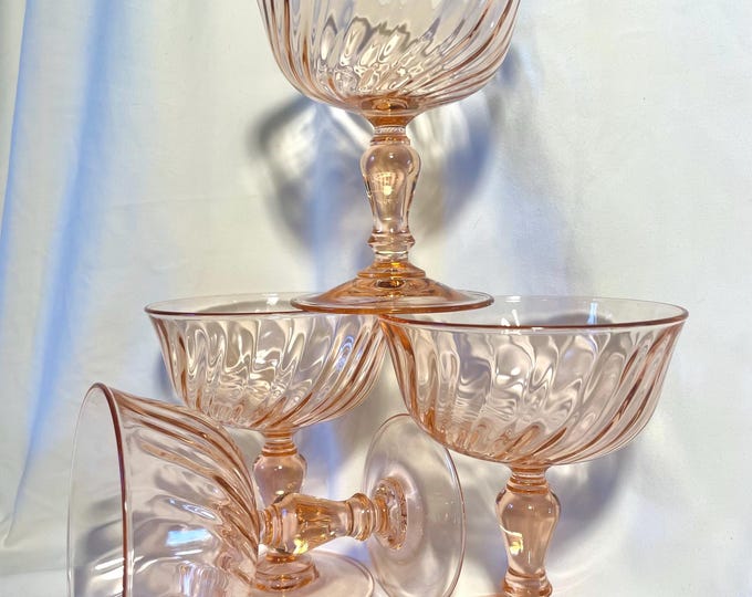 Vintage Pink French Glassware, Set of 4, Rosaline Blush Pink Champagne ...