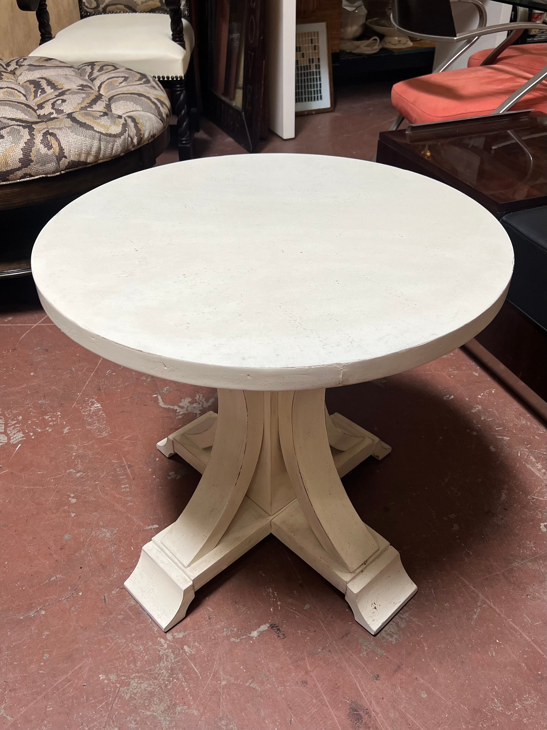 Distressed White Round Solid Wood End Table Side Table - Etsy
