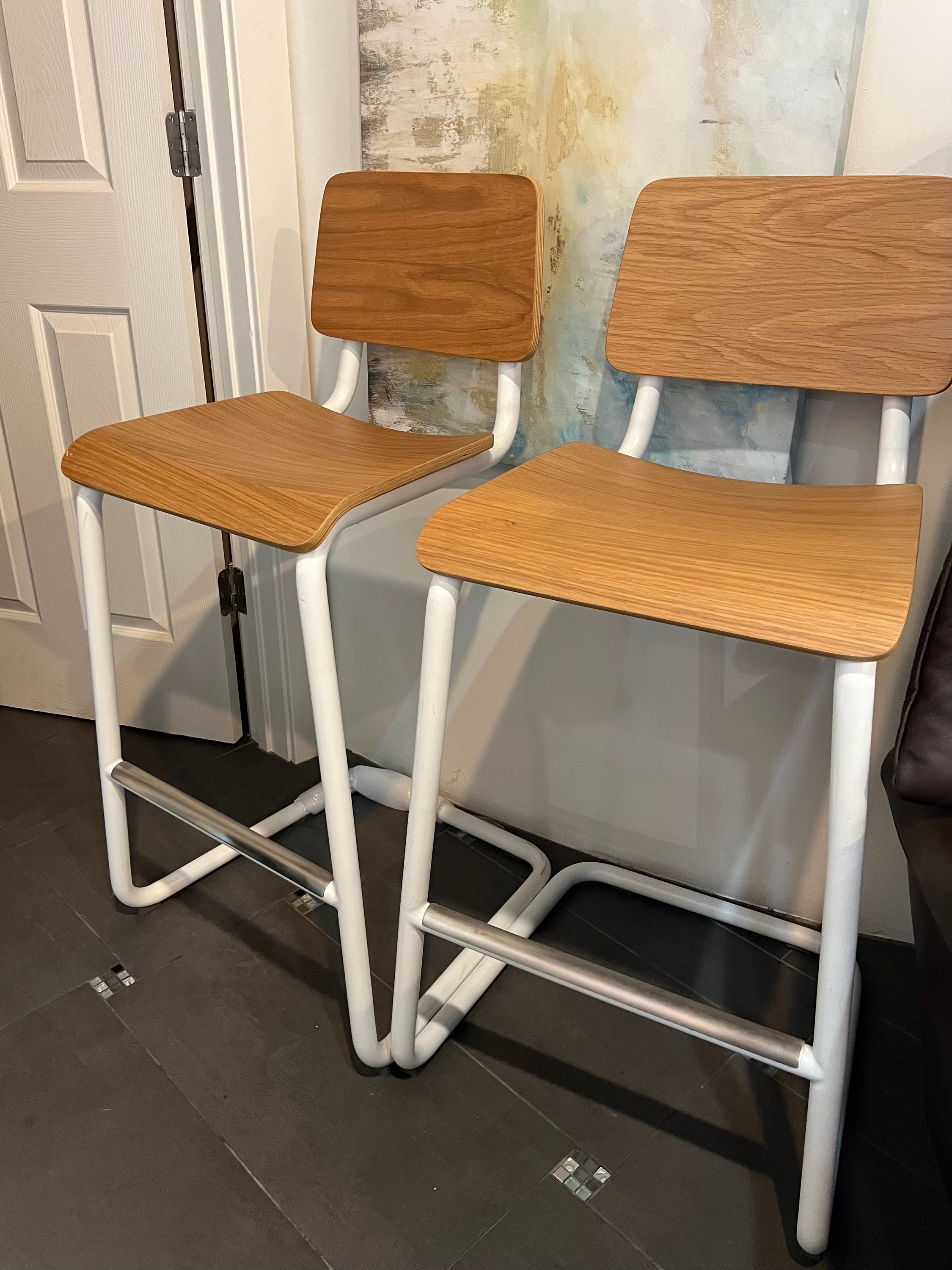 Cantilever Bar Stools Pair, Contemporary Bar Stools, Bar Height, Dining Room Furniture, White ...