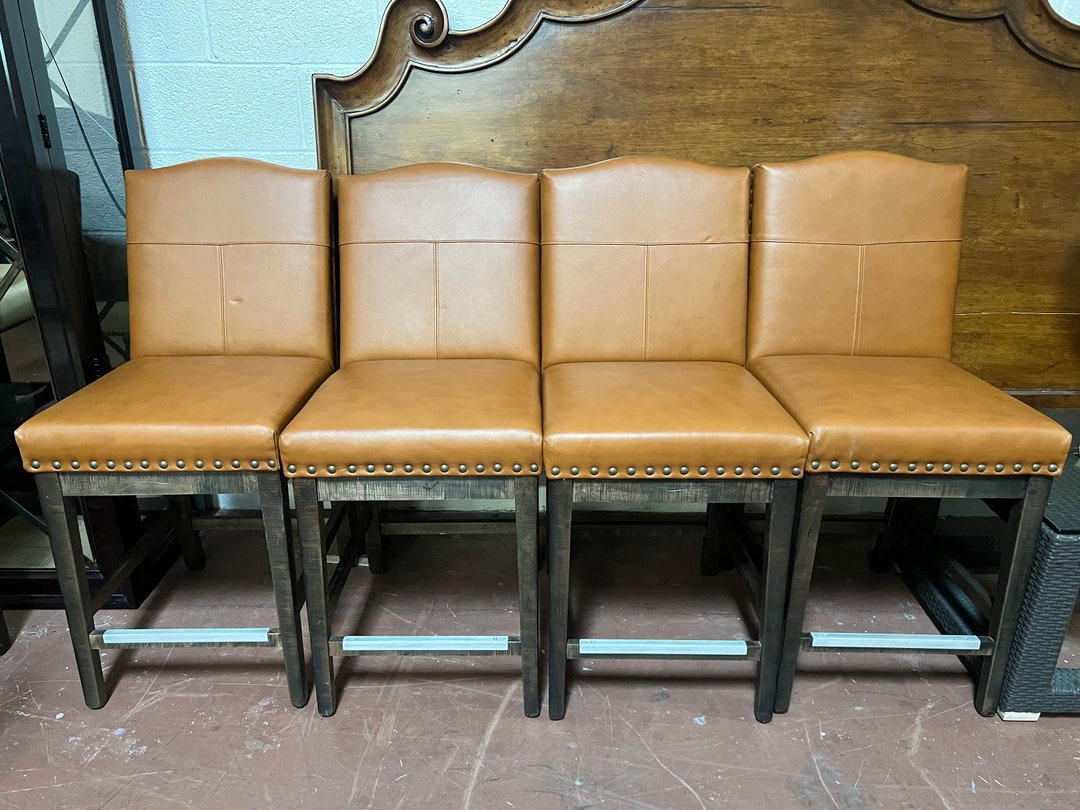 Canadel Cognac Leather Counter Height Bar Stools Set of 4 With Nailhead ...
