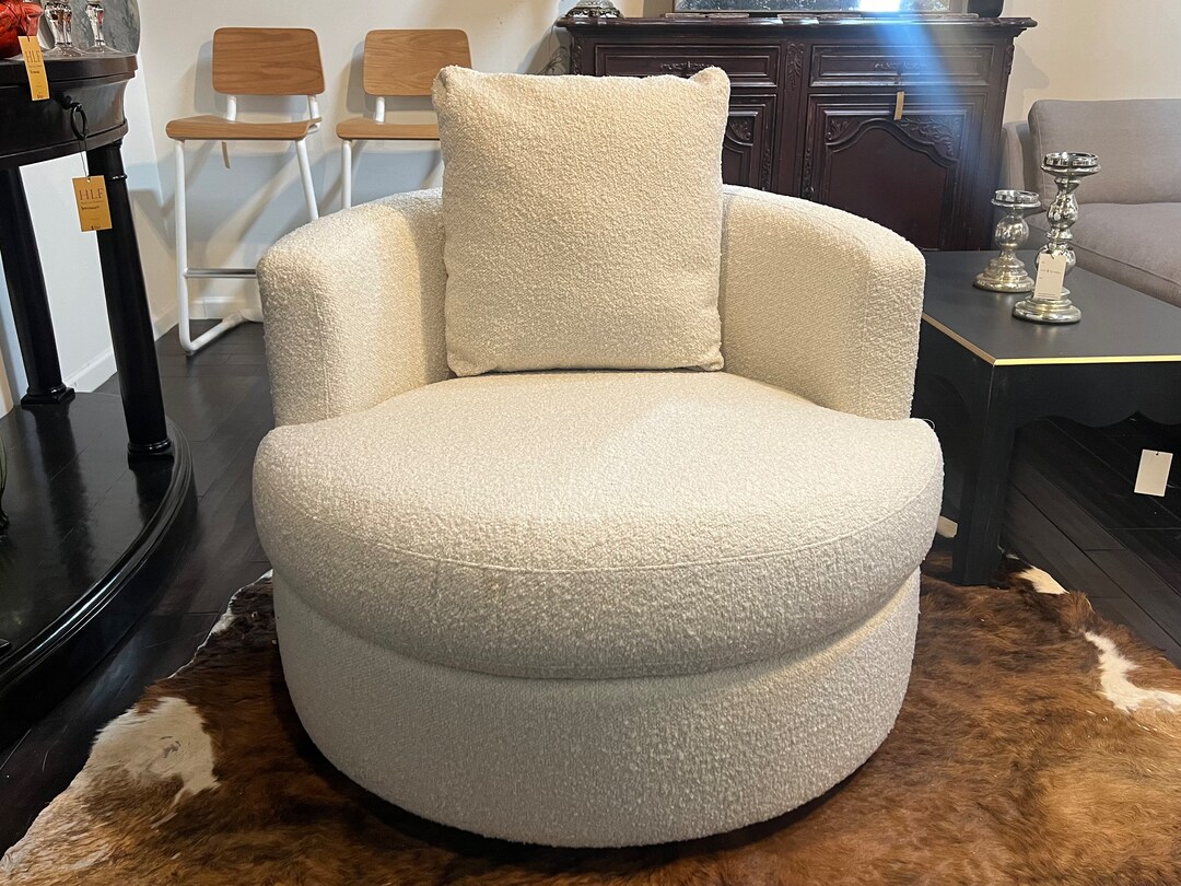 Pottery Barn White Boucle Balboa Upholstered Swivel Arm Chair ...