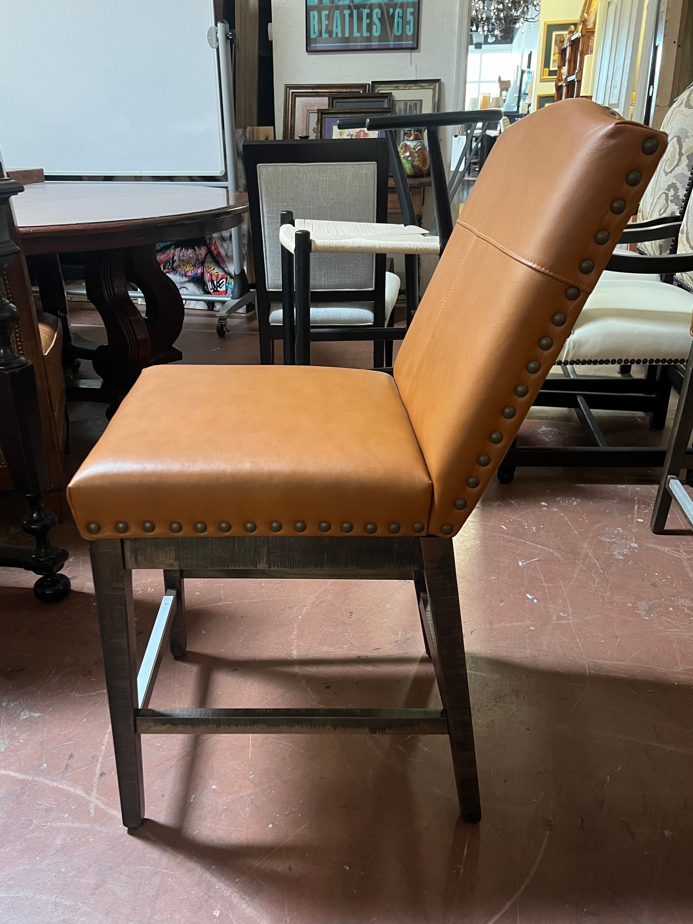 Canadel Cognac Leather Counter Height Bar Stools Set of 4 With Nailhead ...