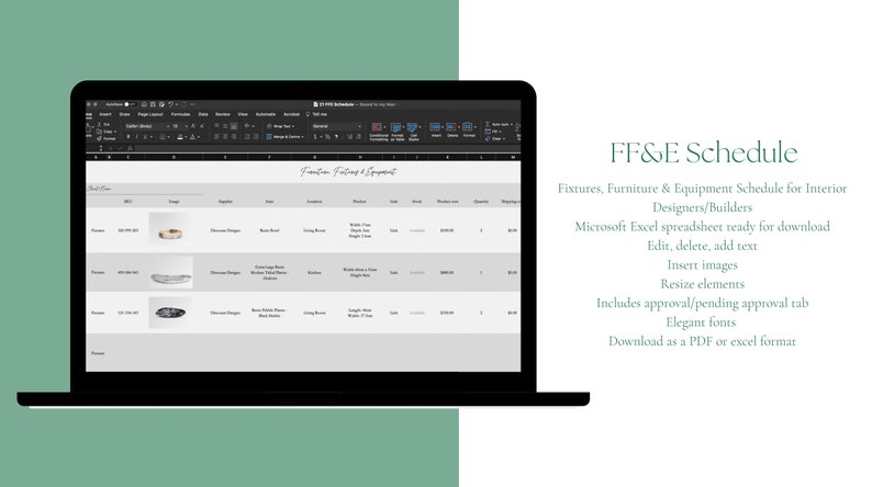 FF&E Schedule | Fittings, Fixtures and Equipment | Microsoft Excel ...