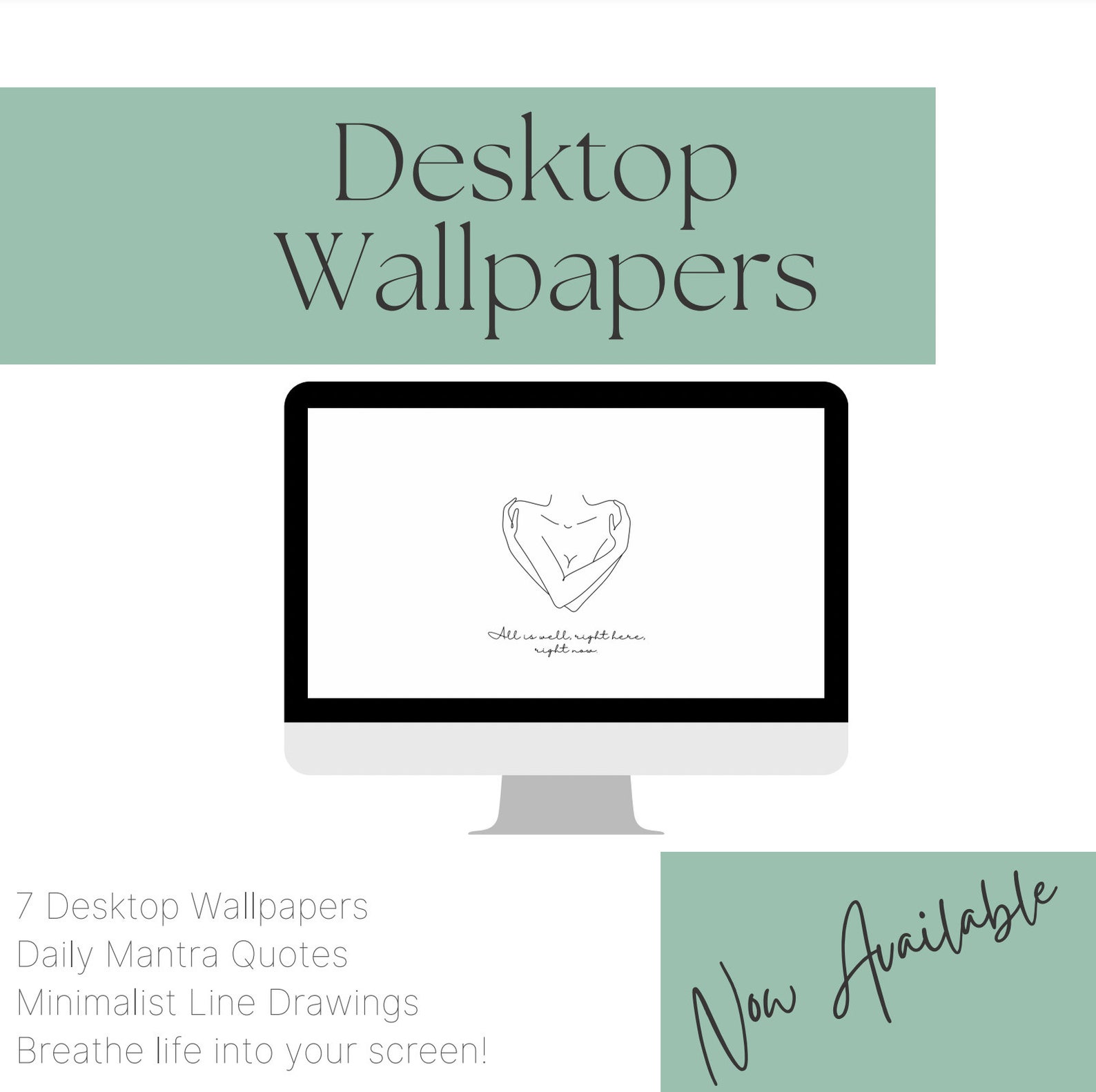 HD Minimalist Line Drawing Desktop Wallpaper With Daily Mantras - Etsy