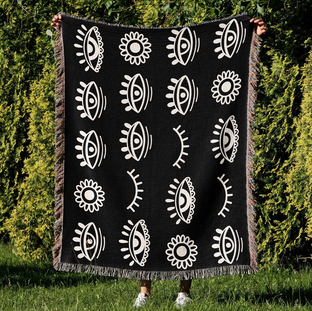 Woven Throw Blanket horizontal Evil Eye Throw Blanket Bohemian Artisan ...