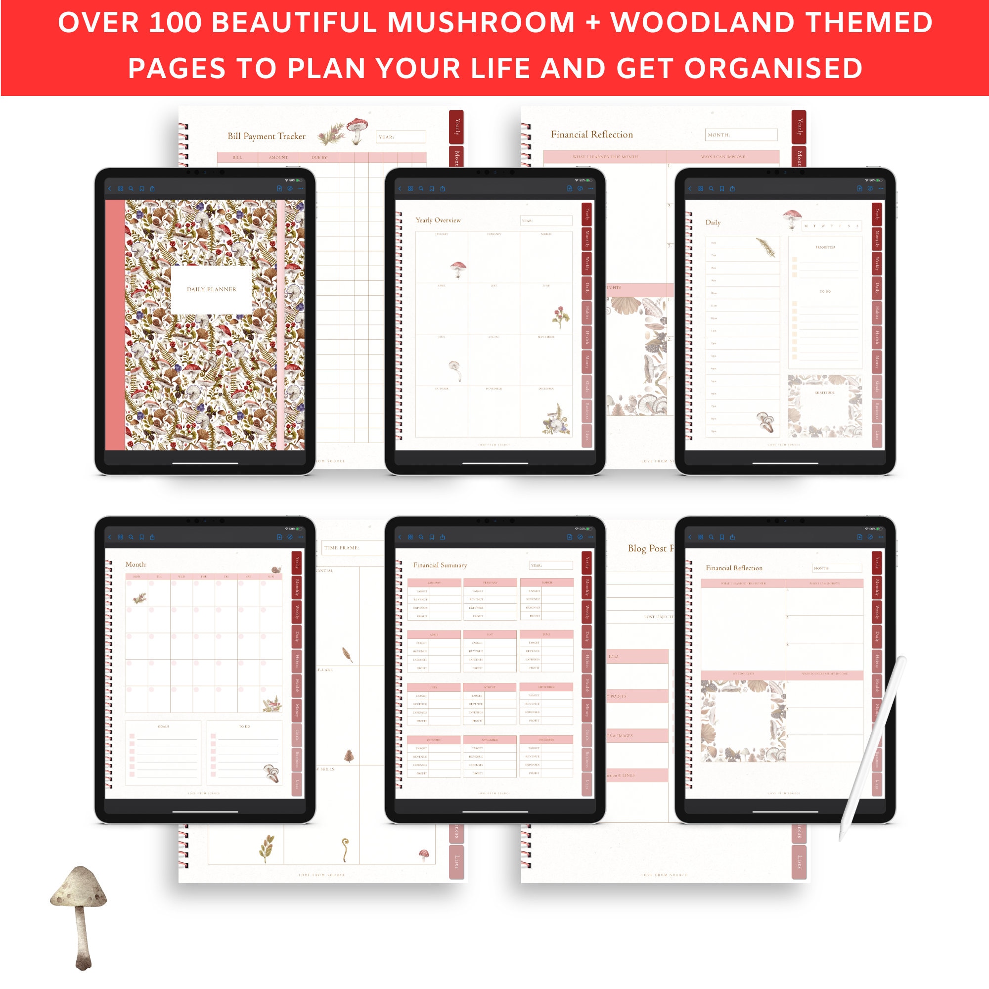 Cottagecore Digital Planner, Mushroom Planner, for iPad Goodnotes ...