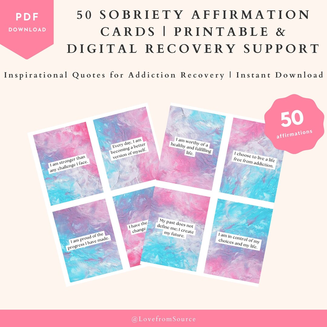 50 Sobriety Affirmation Cards | Printable & Digital Recovery Support ...