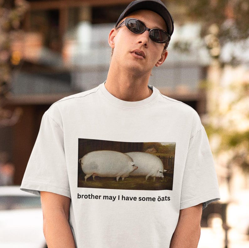 Brother May I Have Some Oats, Unisex Heavy Cotton White T-shirt, Pig ...