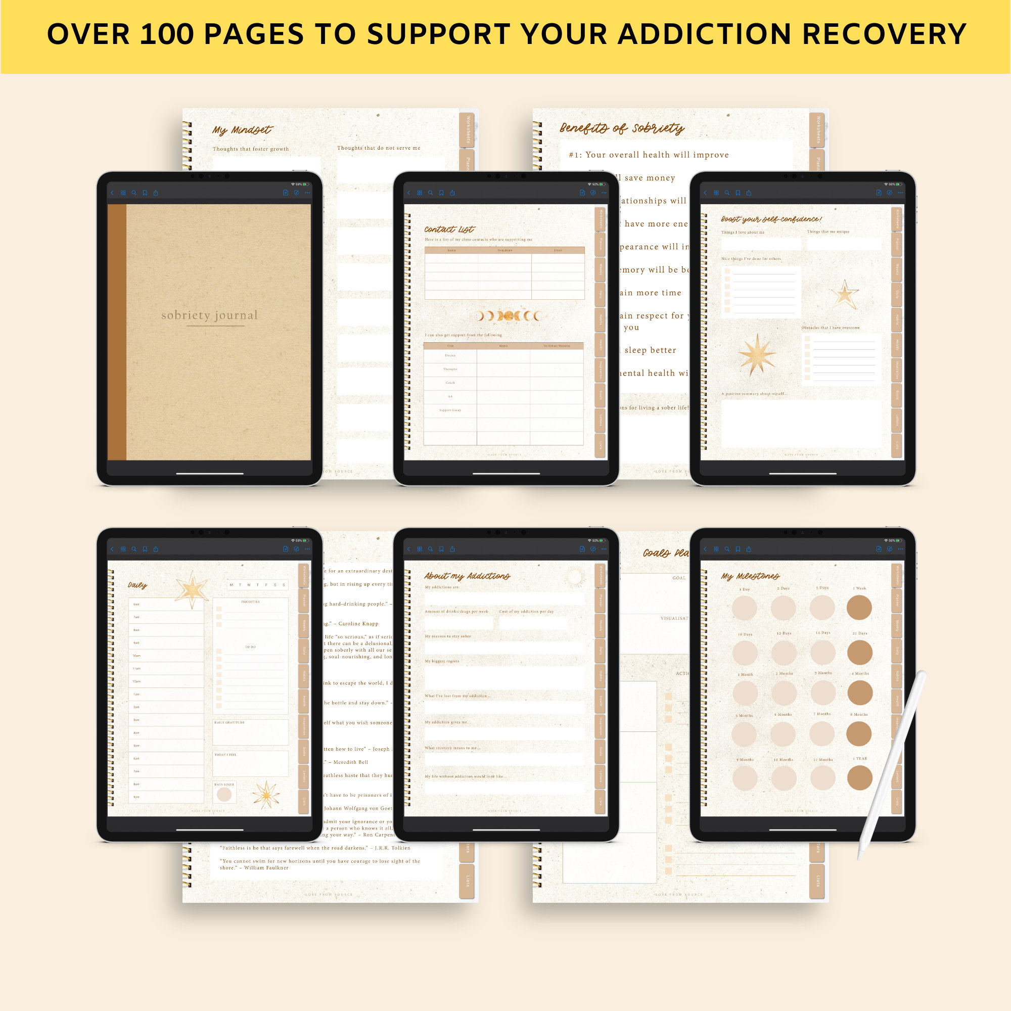 Digital Sobriety Journal, Addiction Recovery Worksheets, Daily Journal ...