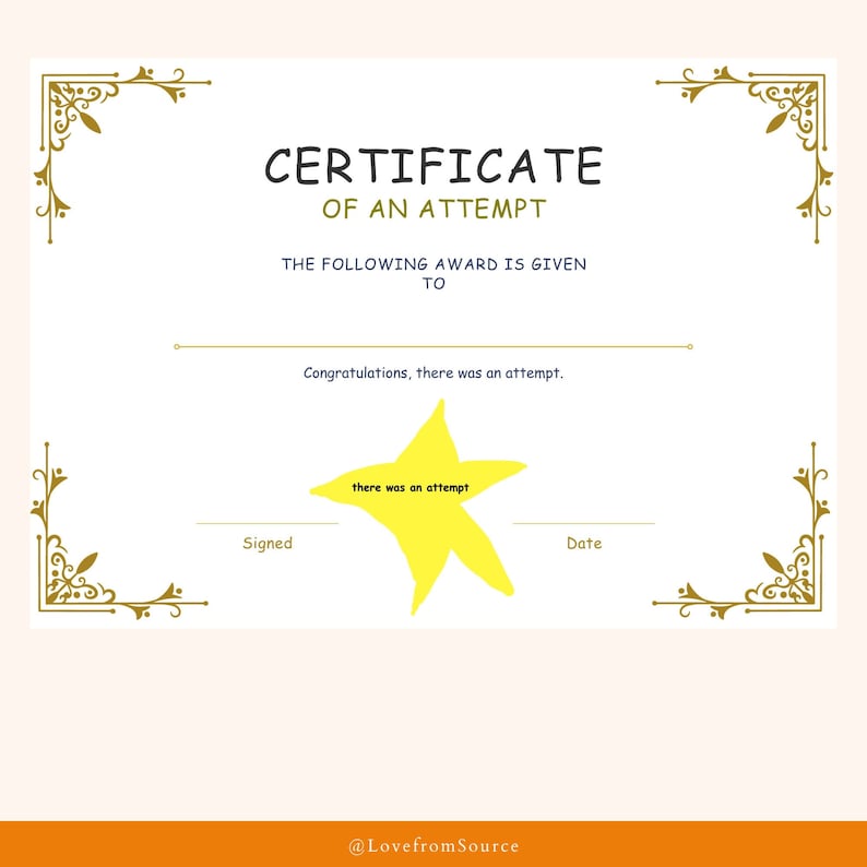 There Was an Attempt Certificate - Blank Printable PDF, JPG With ...