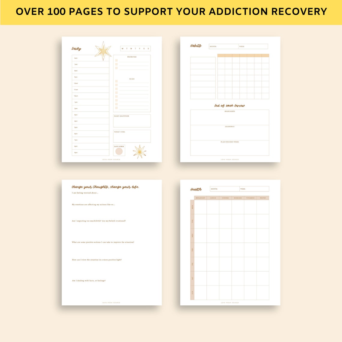 Printable Sobriety Journal, Addiction Recovery Worksheets, Daily ...