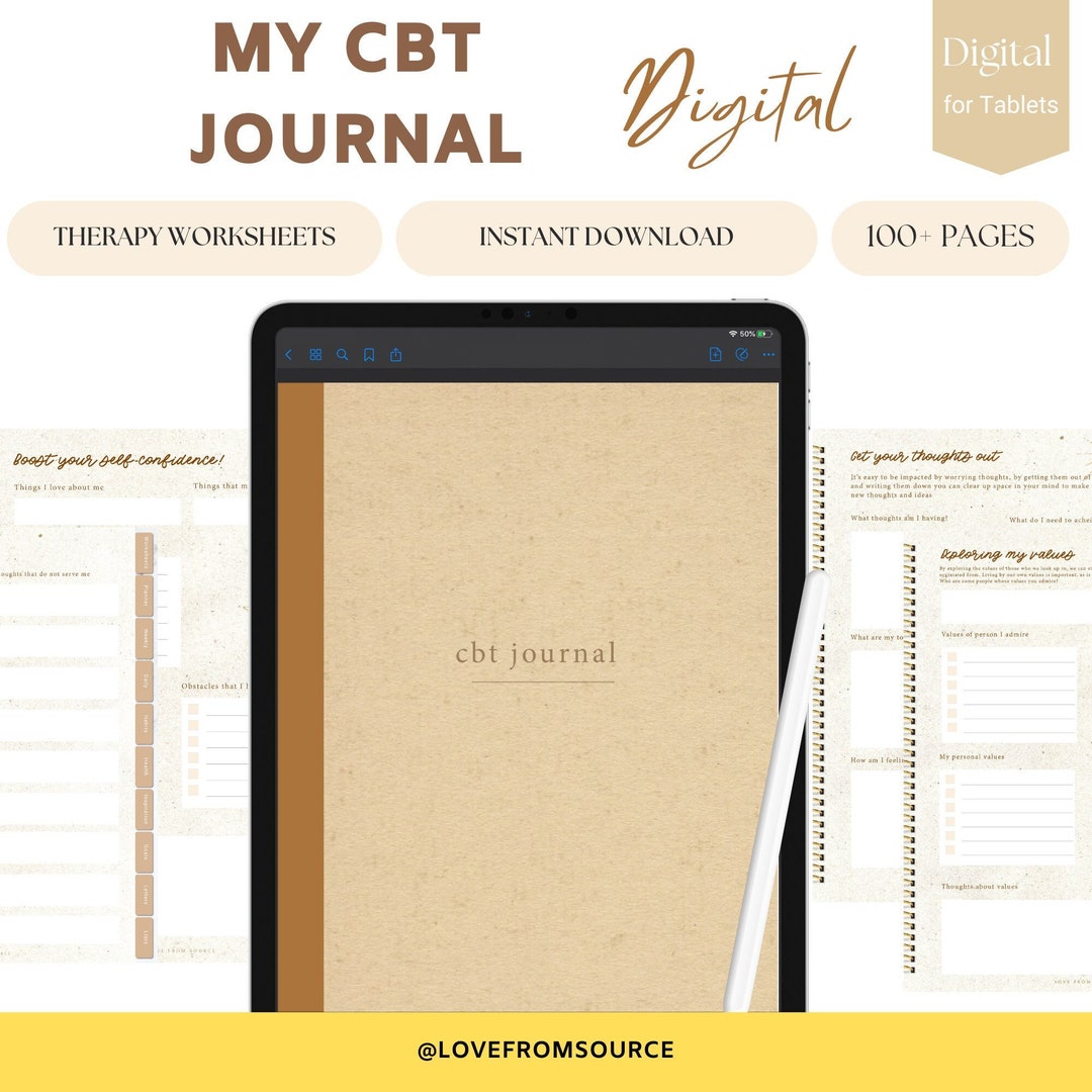 Digital CBT Therapy Journal & Workbook, Hyperlinked Interactive ...