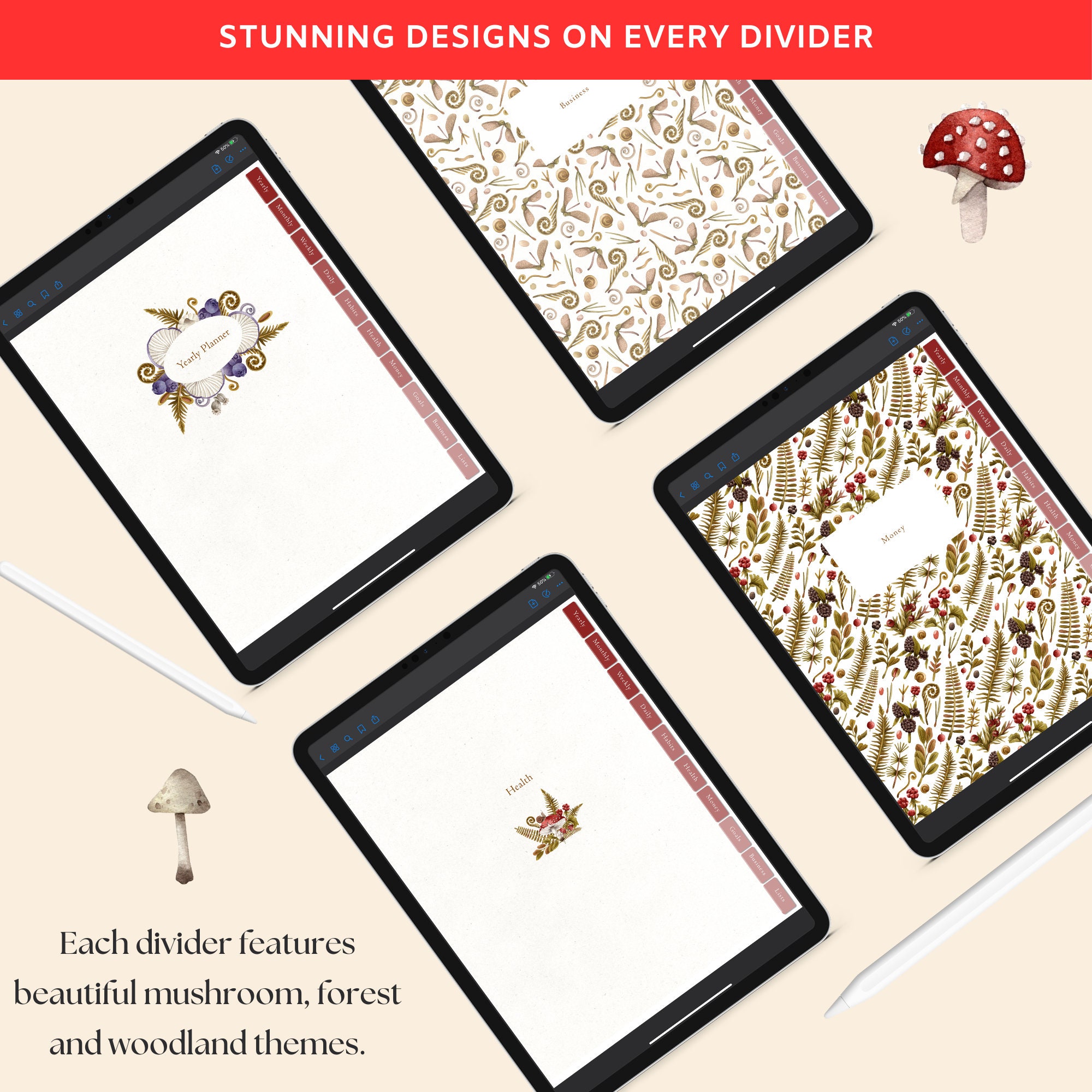 Cottagecore Digital Planner, Mushroom Planner, for iPad Goodnotes ...