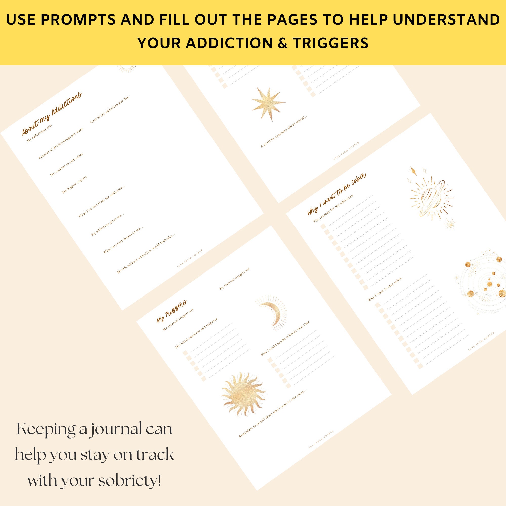 Printable Sobriety Journal, Addiction Recovery Worksheets, Daily ...